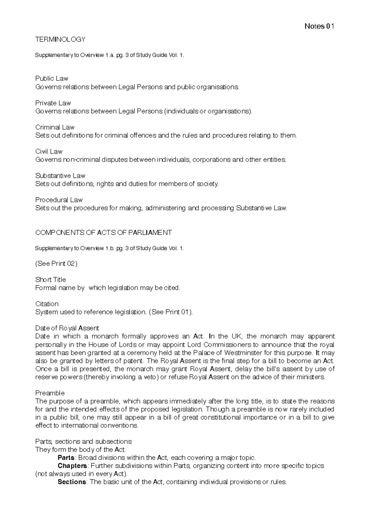 Notes 01 - Terminology - Notes 01 TERMINOLOGY Supplementary to Overview ...