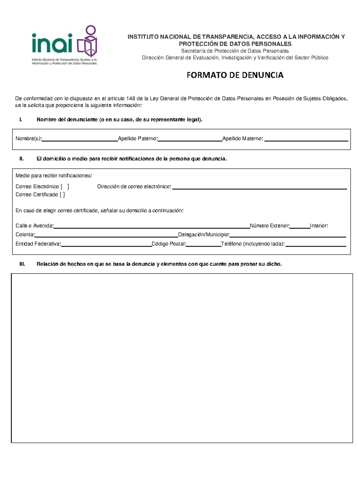 Microsoft Word - Formato denuncia Lgpdppso-1 - Nombre(s): Apellido ...