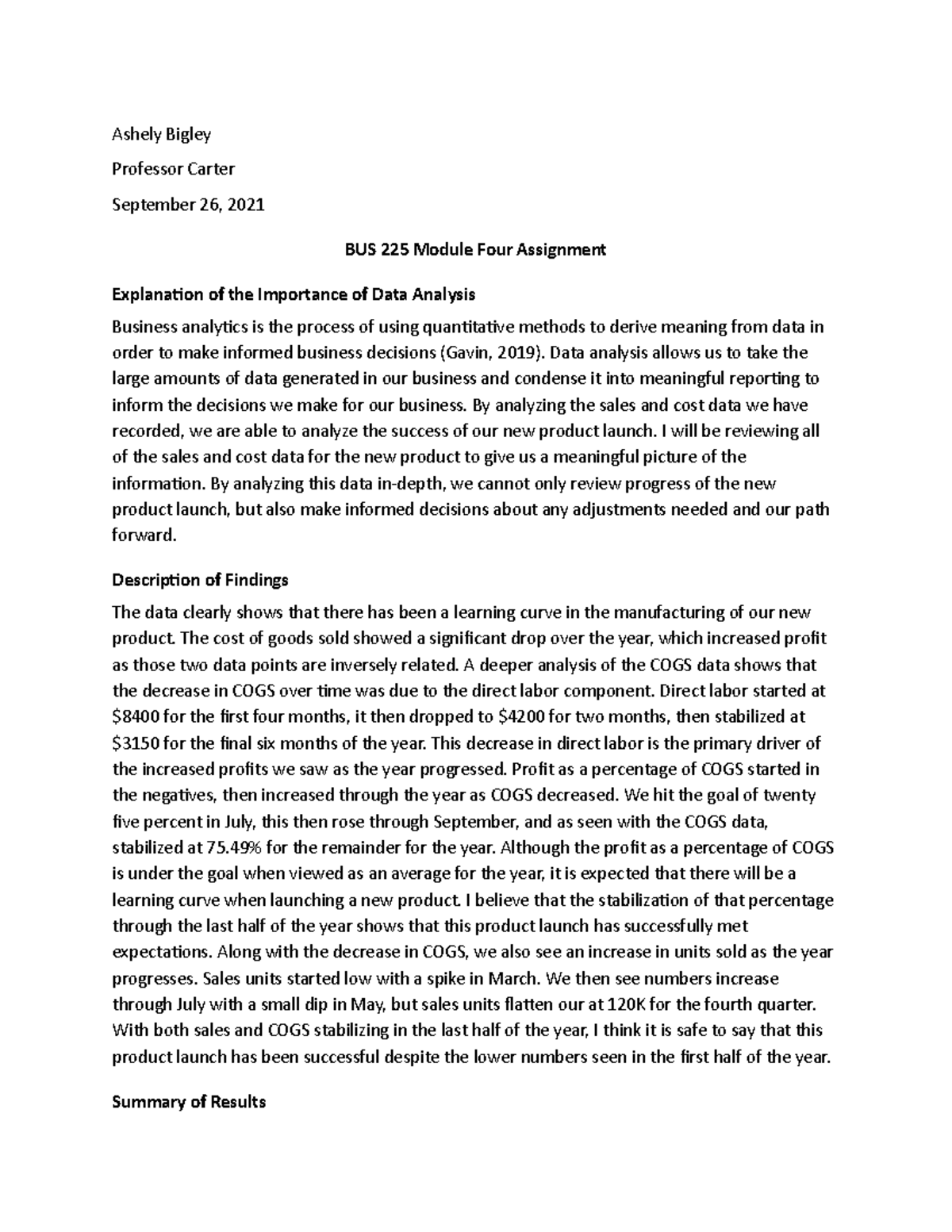 BUS225 Module Four Assignment - Ashely Bigley Professor Carter ...