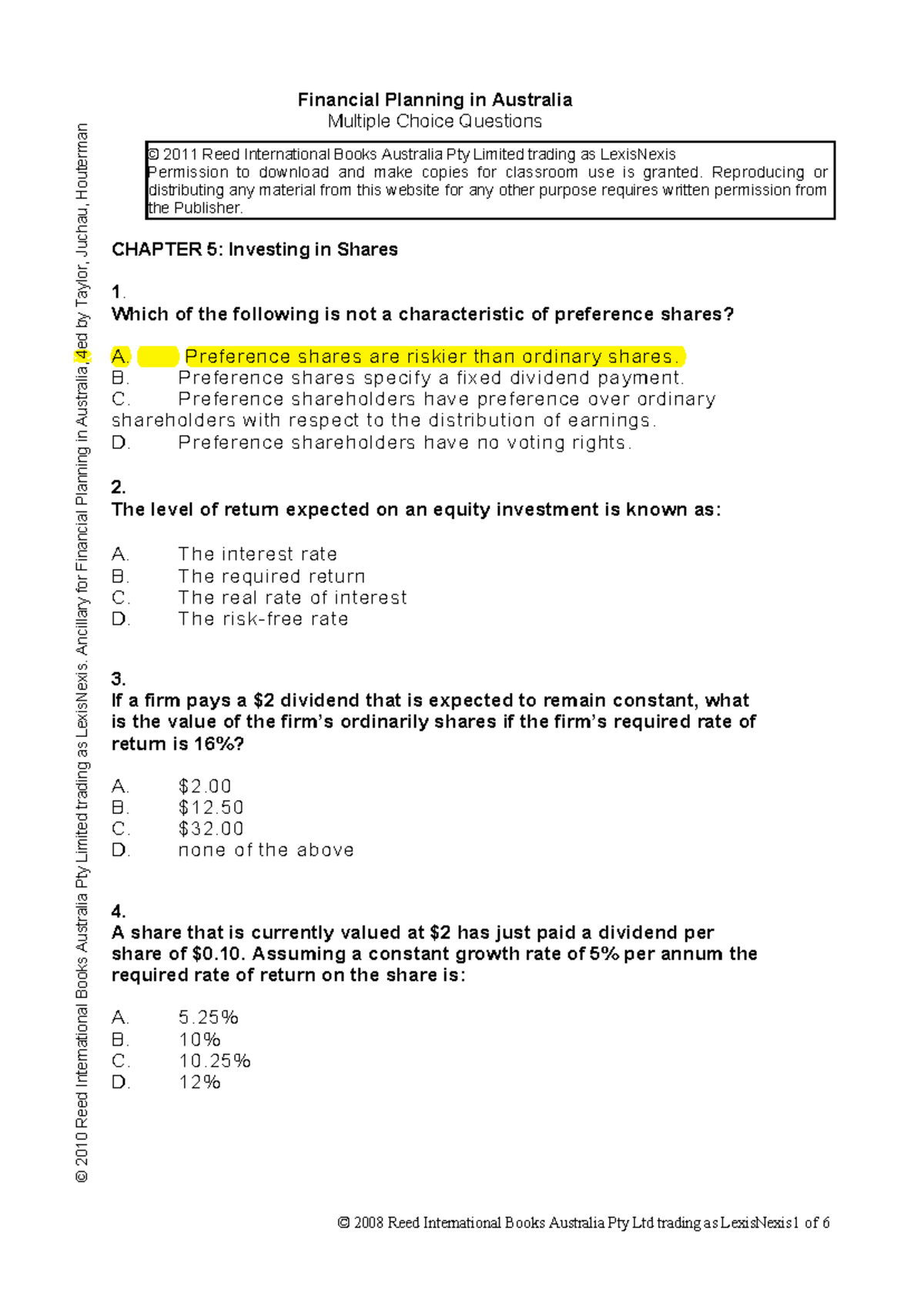 Sample/practice exam 2017, questions and answers - © 2010 Reed International Books Australia Pty ...