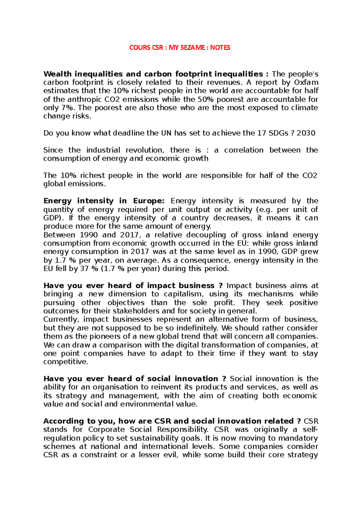 Cours CSR - Notes - My sezame - COURS CSR : MY SEZAME : NOTES Wealth ...