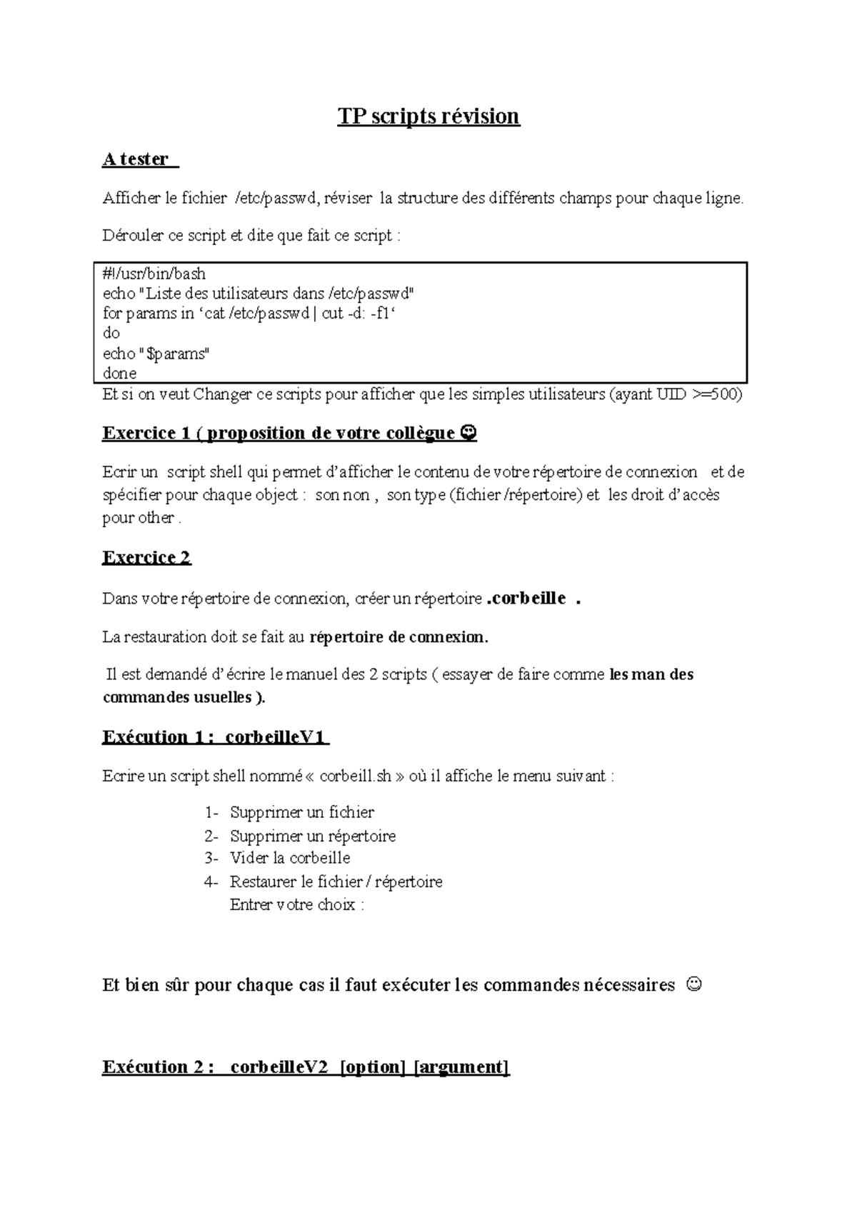 Scripts in Linux - TP scripts révision A tester Afficher le fichier ...
