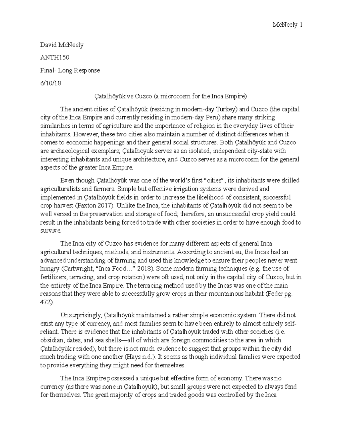 Final- Long Response - David McNeely ANTH Final- Long Response 6/10 ...