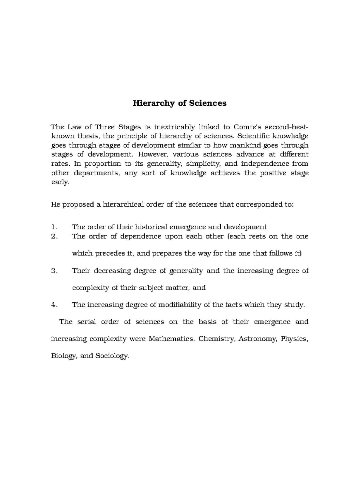 Hierarchy of Sciences - Lecture notes 3 - Hierarchy of Sciences The Law ...