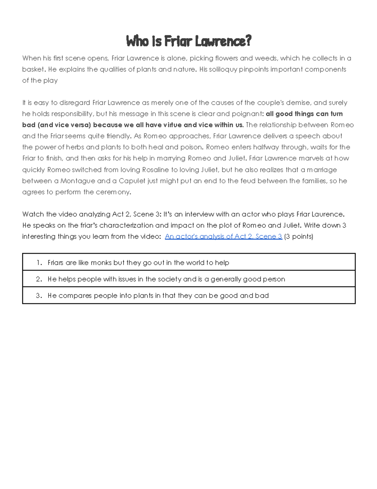 Characterization Analysis Act 2, Scene 3 & Friar Lawrence - Who is ...