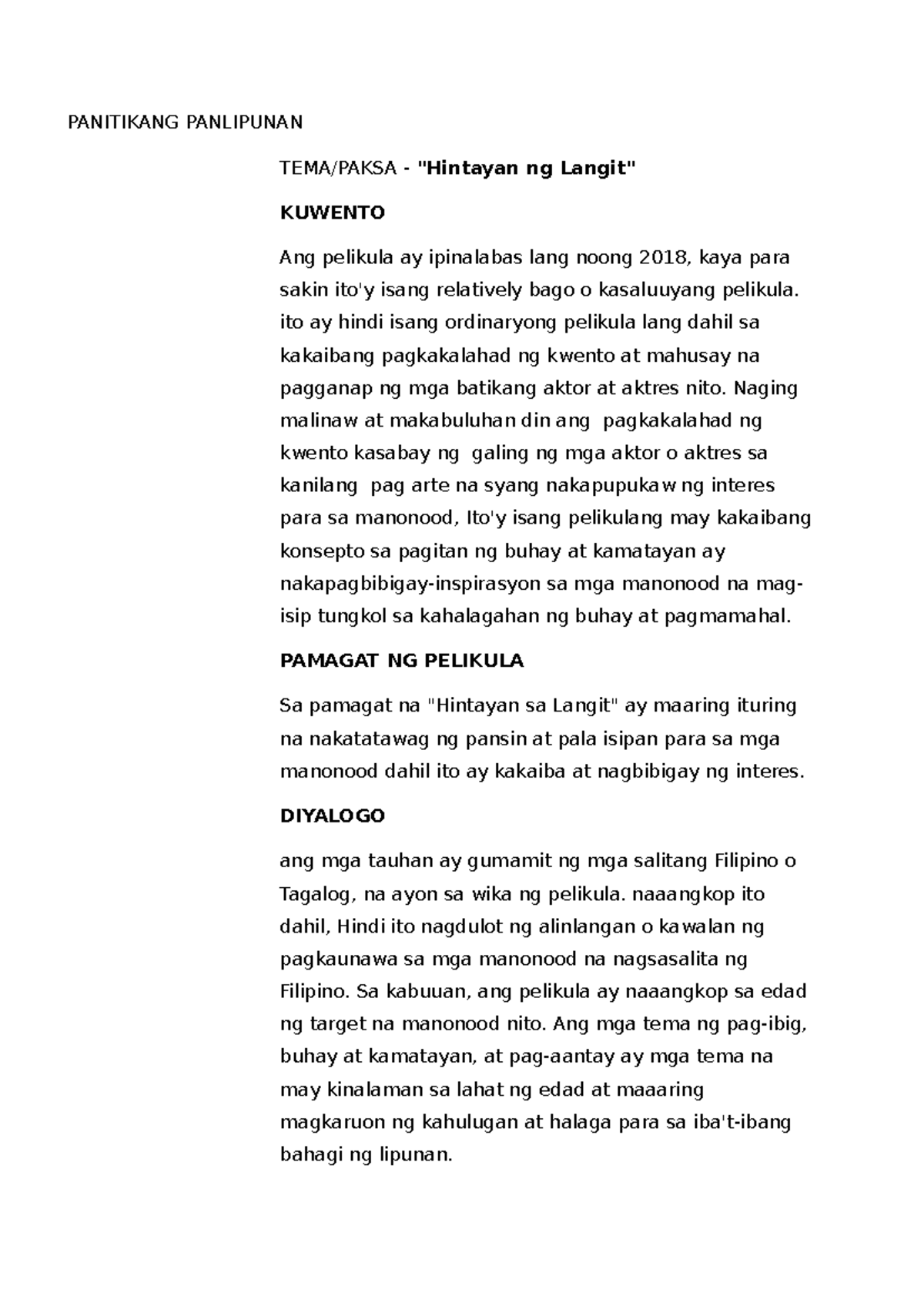 Pananaliksik sa mga Pelikula - PANITIKANG PANLIPUNAN TEMA/PAKSA ...
