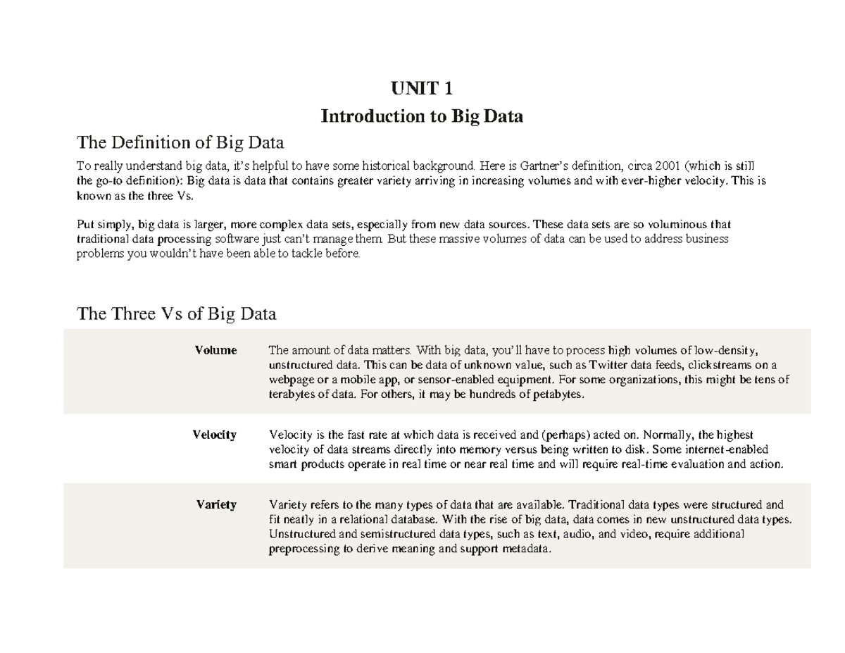 BDA Lecture Notes - UNIT 1 Introduction to Big Data The Definition of ...