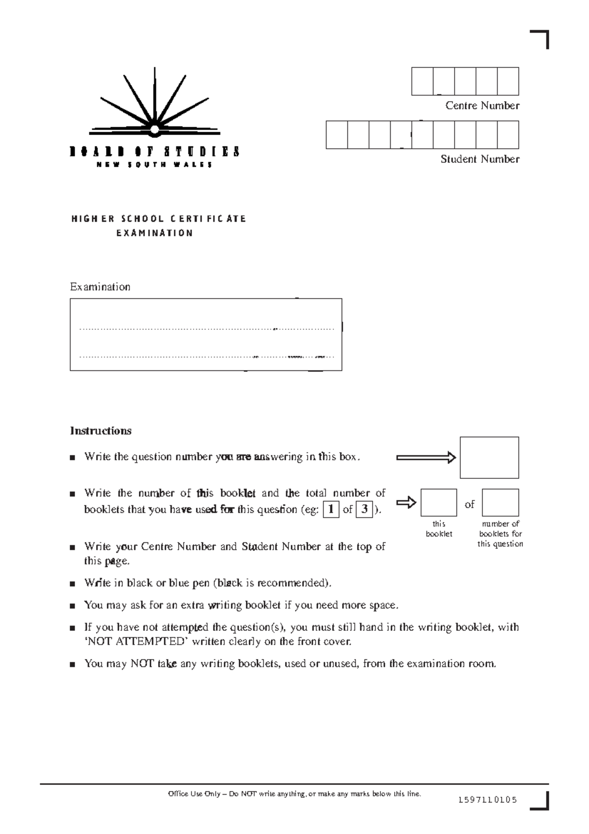 2012 hsc sample writing booklet - ... ... ............. Centre Number ...