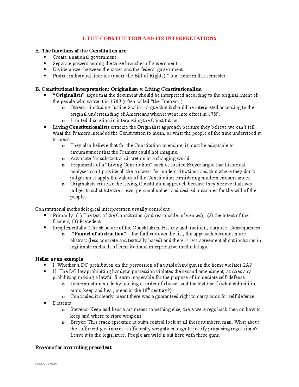 Con Law II Overview - Outline - I. THE CONSTITUTION AND ITS ...