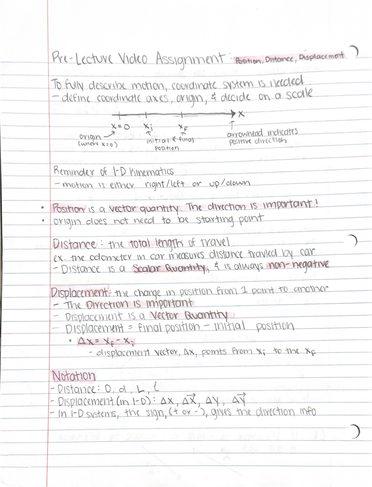 Pre Lecture Notes 2 (position, distance, displacement) - PHYS 1251 ...