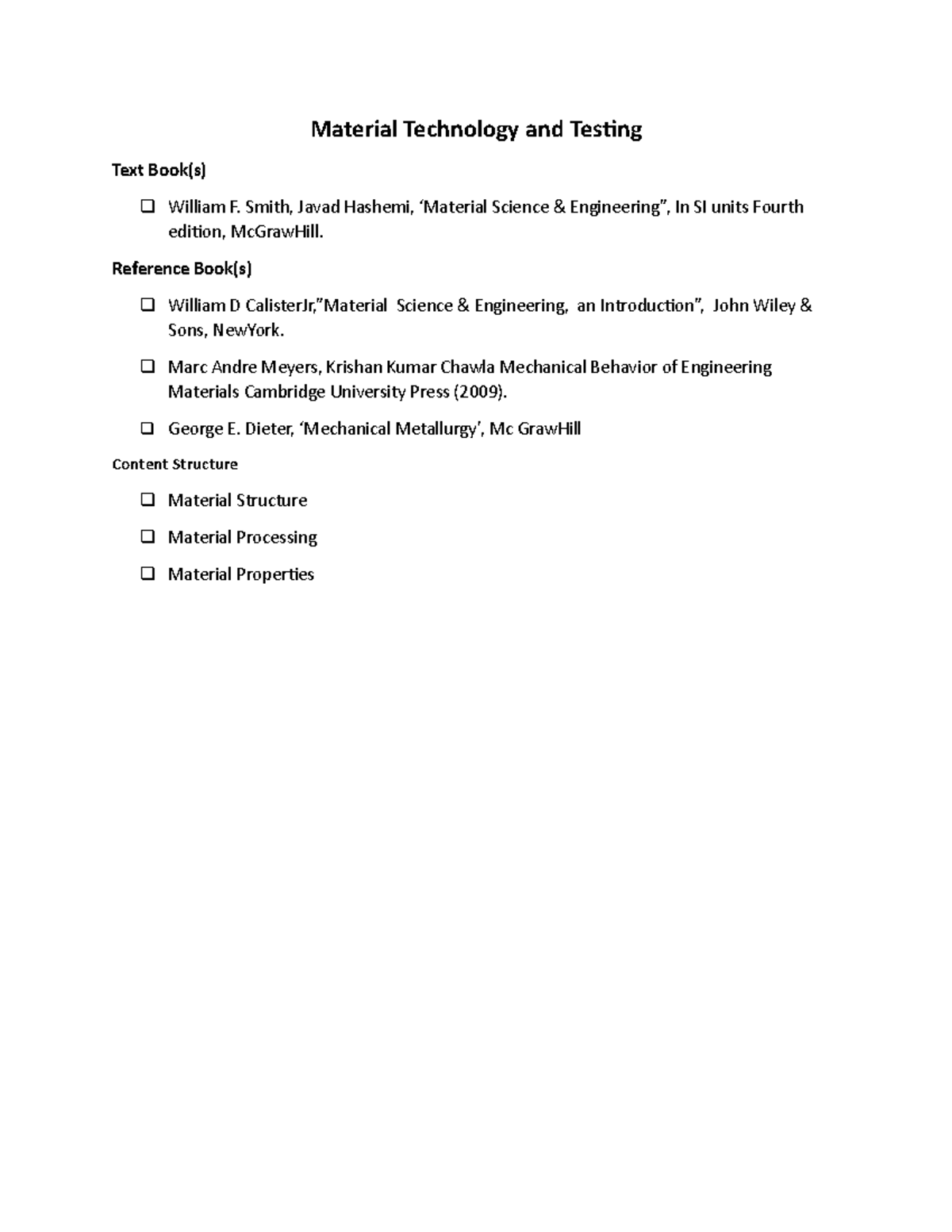 Material Technology and Testing Chapter 1 - Material Technology and ...