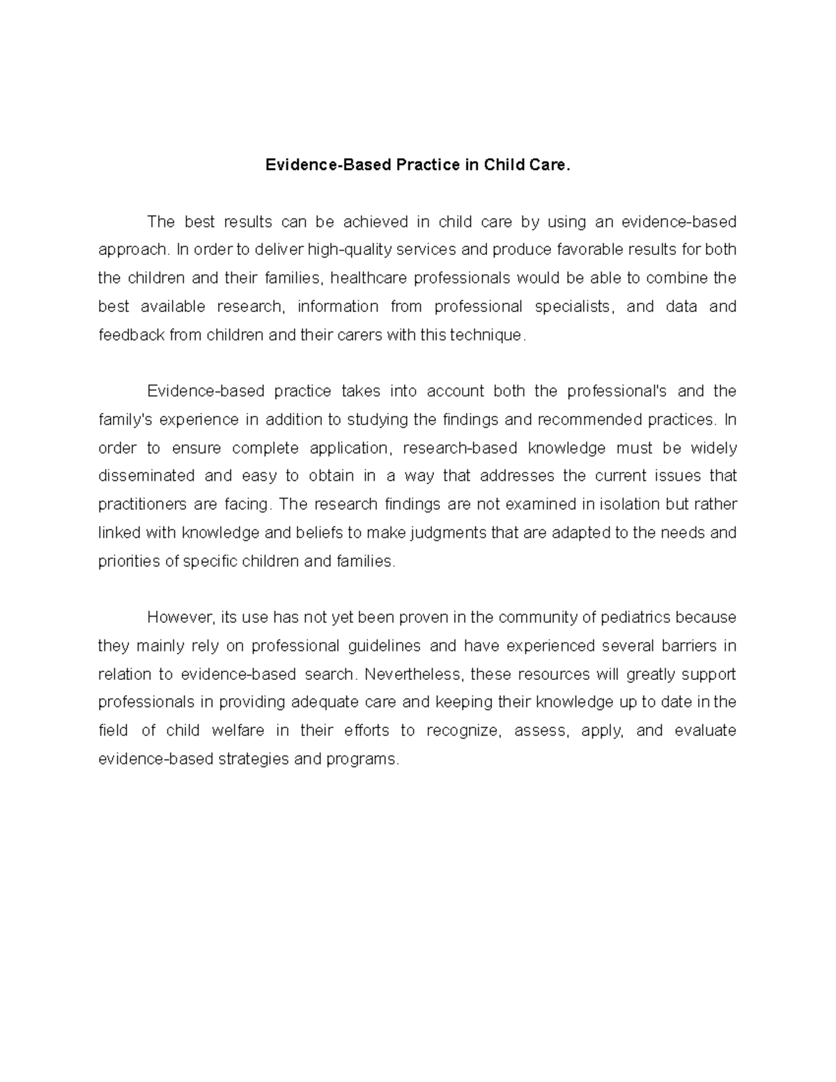 Evidence-Based Practice in Child Care Synthesis and Analysis - Evidence ...