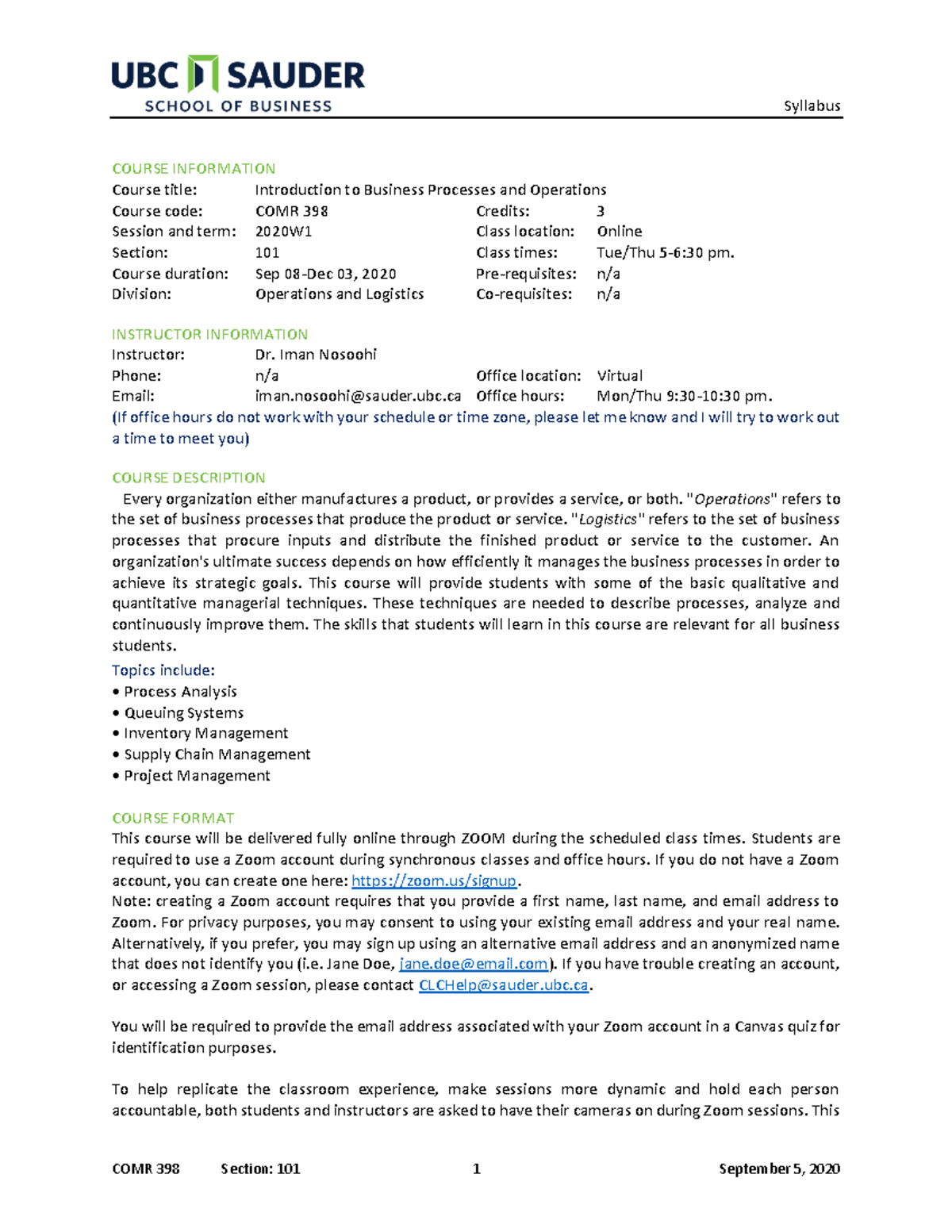 Syllabus Com398 01 1 - COURSE INFORMATION Course title: Introduction to ...