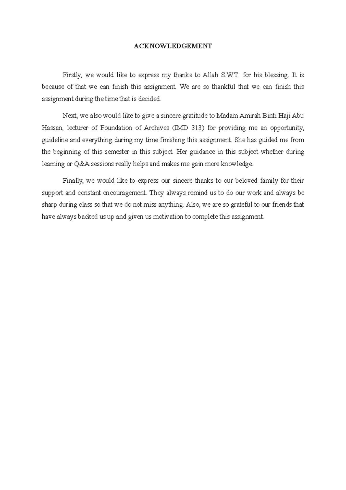 Acknowledgement and table of content - ACKNOWLEDGEMENT Firstly, we ...