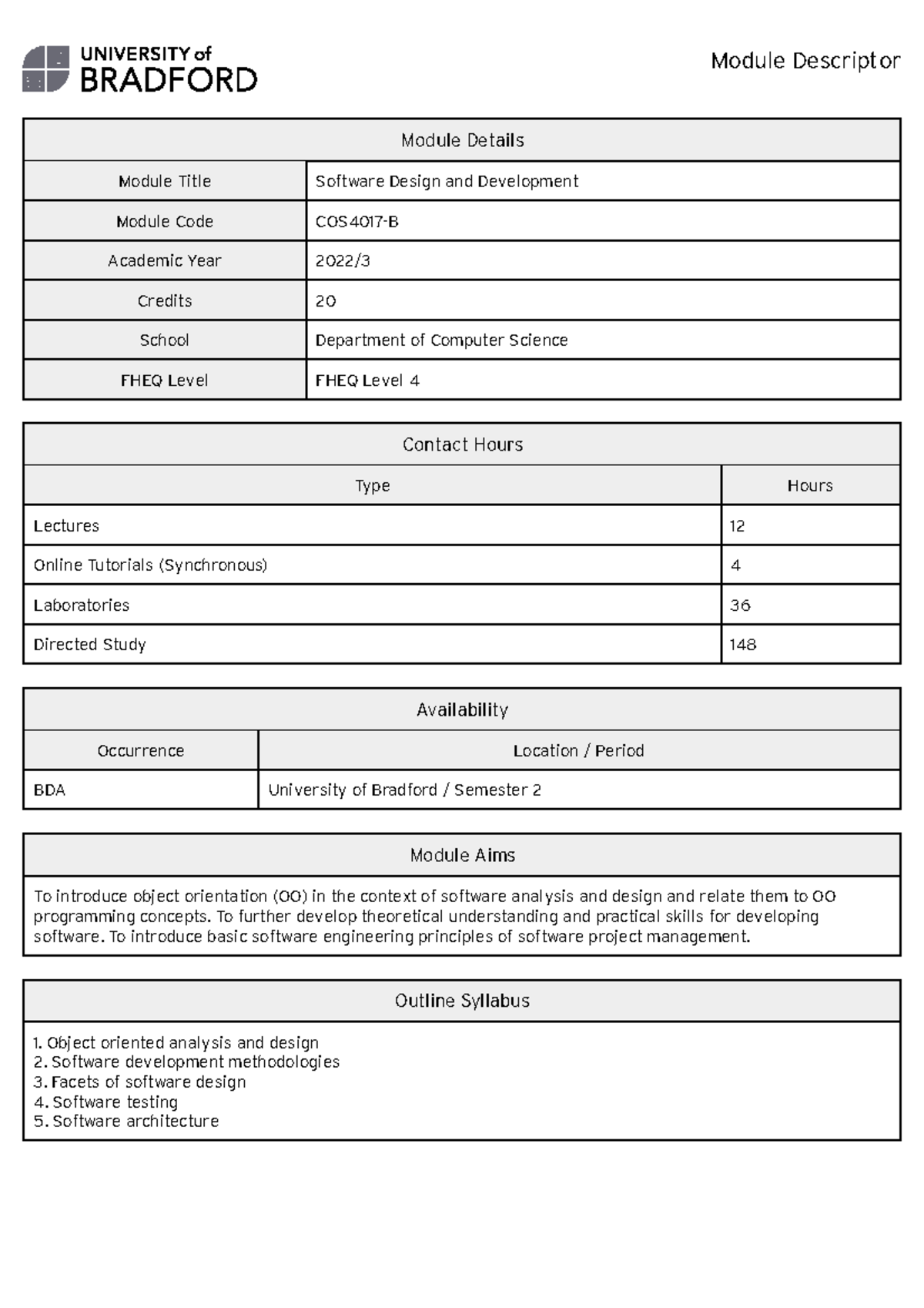 Syllabus - Module Six - Module Descriptor Module Details Module Title ...
