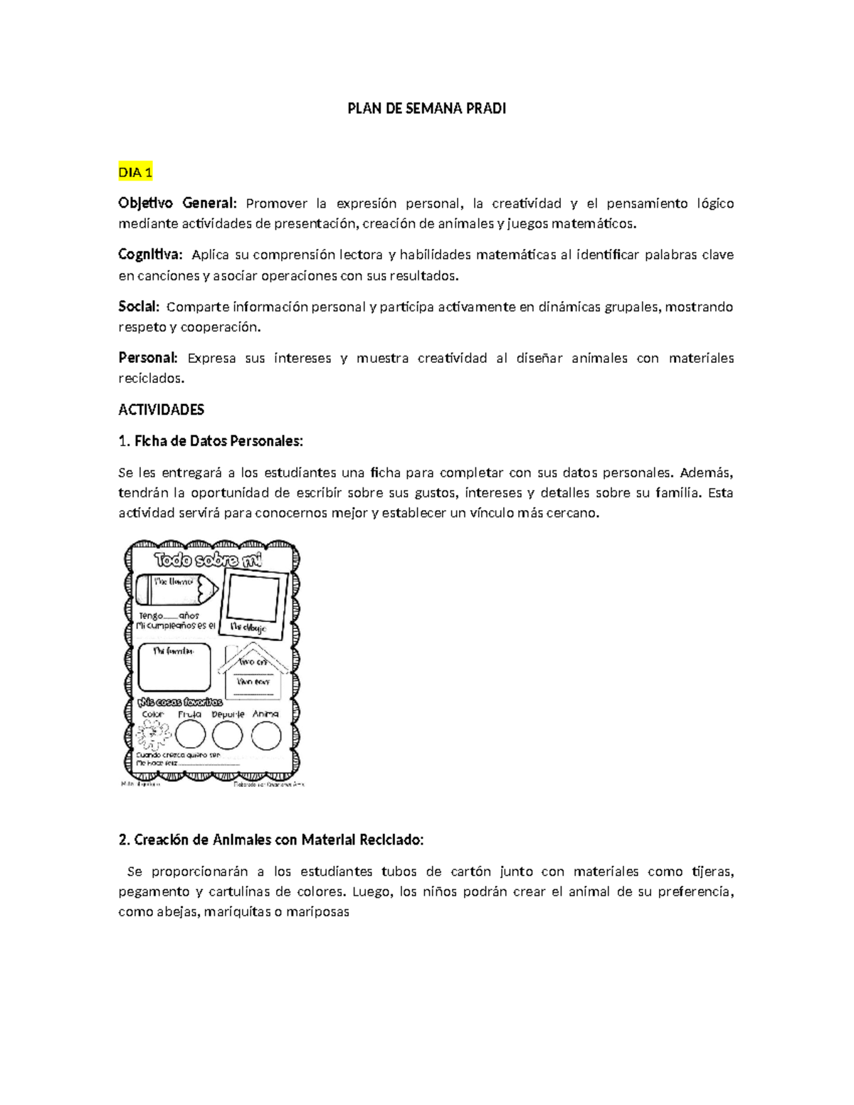 PLAN DE SEMANA - Cognitiva: Aplica su comprensión lectora y habilidades ...