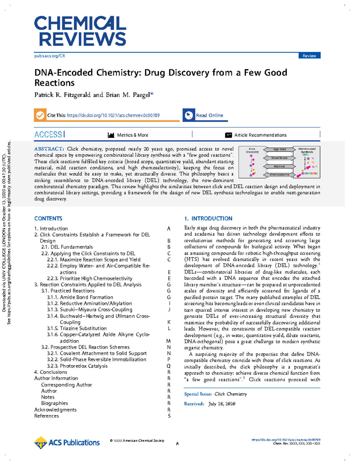 DNA-Encoded Chemistry Drug Discovery from a Few Good Reactions ...