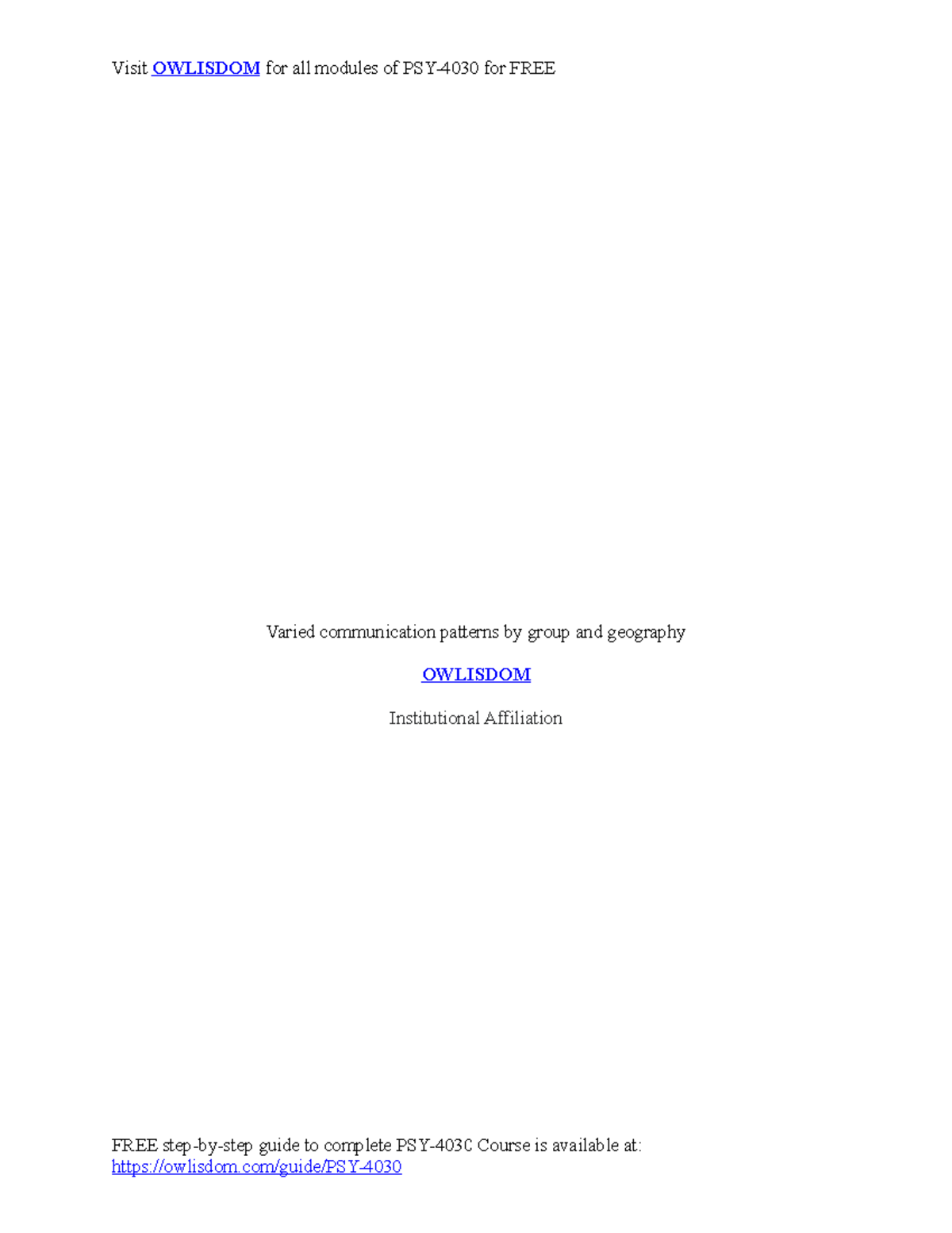 PSY-4030 Multicultural Psychology Week Five Project - Varied ...