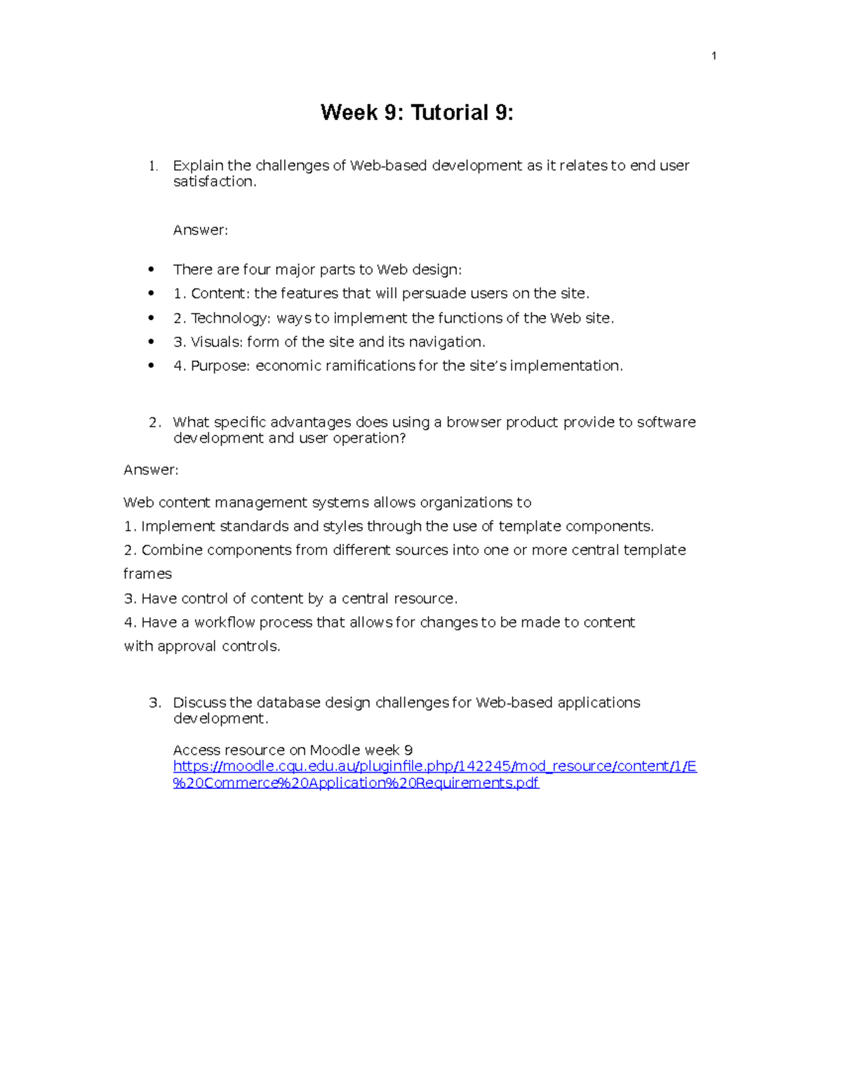 Tutorial 9 suggested solution - 1 Week 9: Tutorial 9: 1. Explain the ...