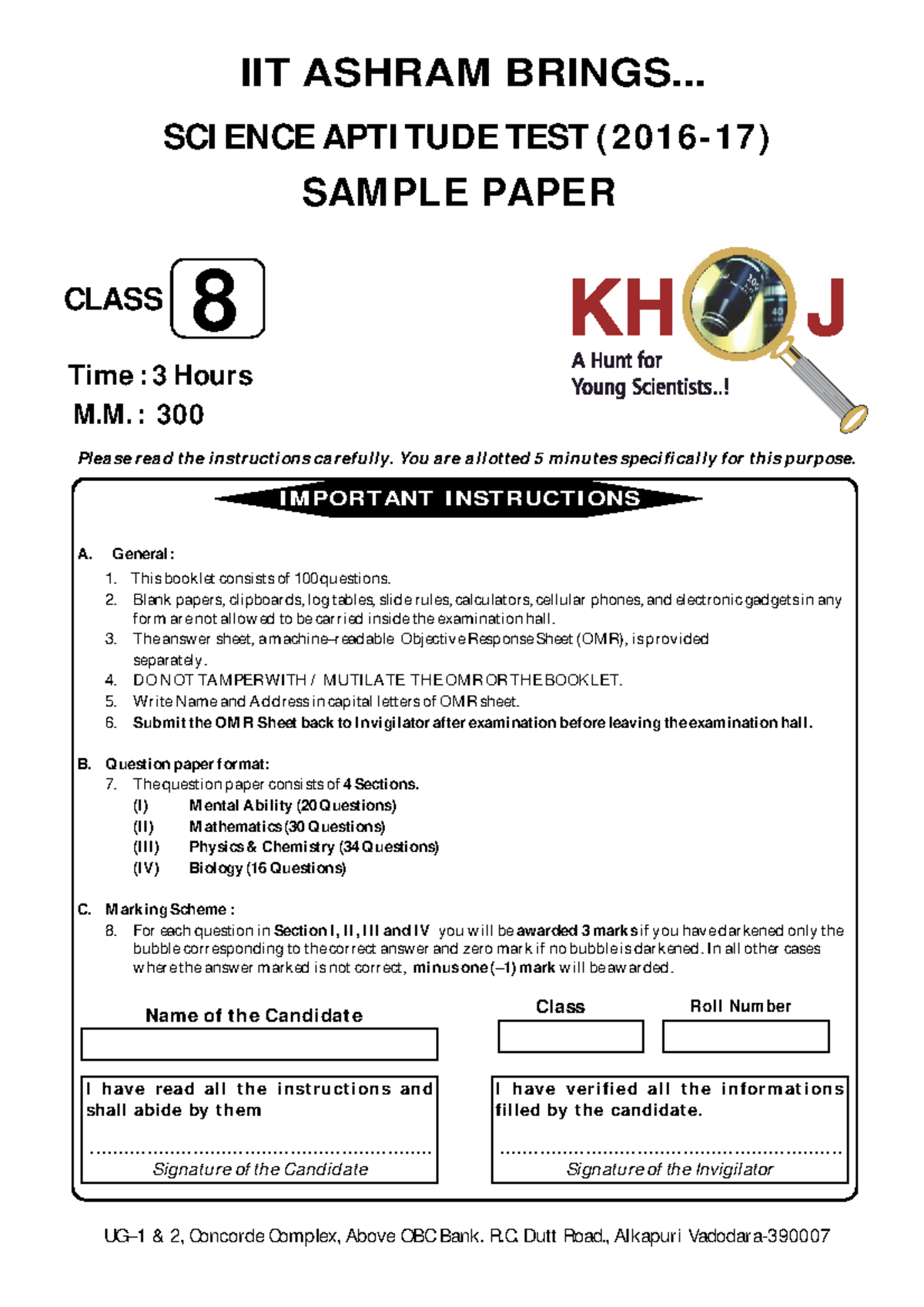 Iit modle exam - practise paper - Please read the instructions ...