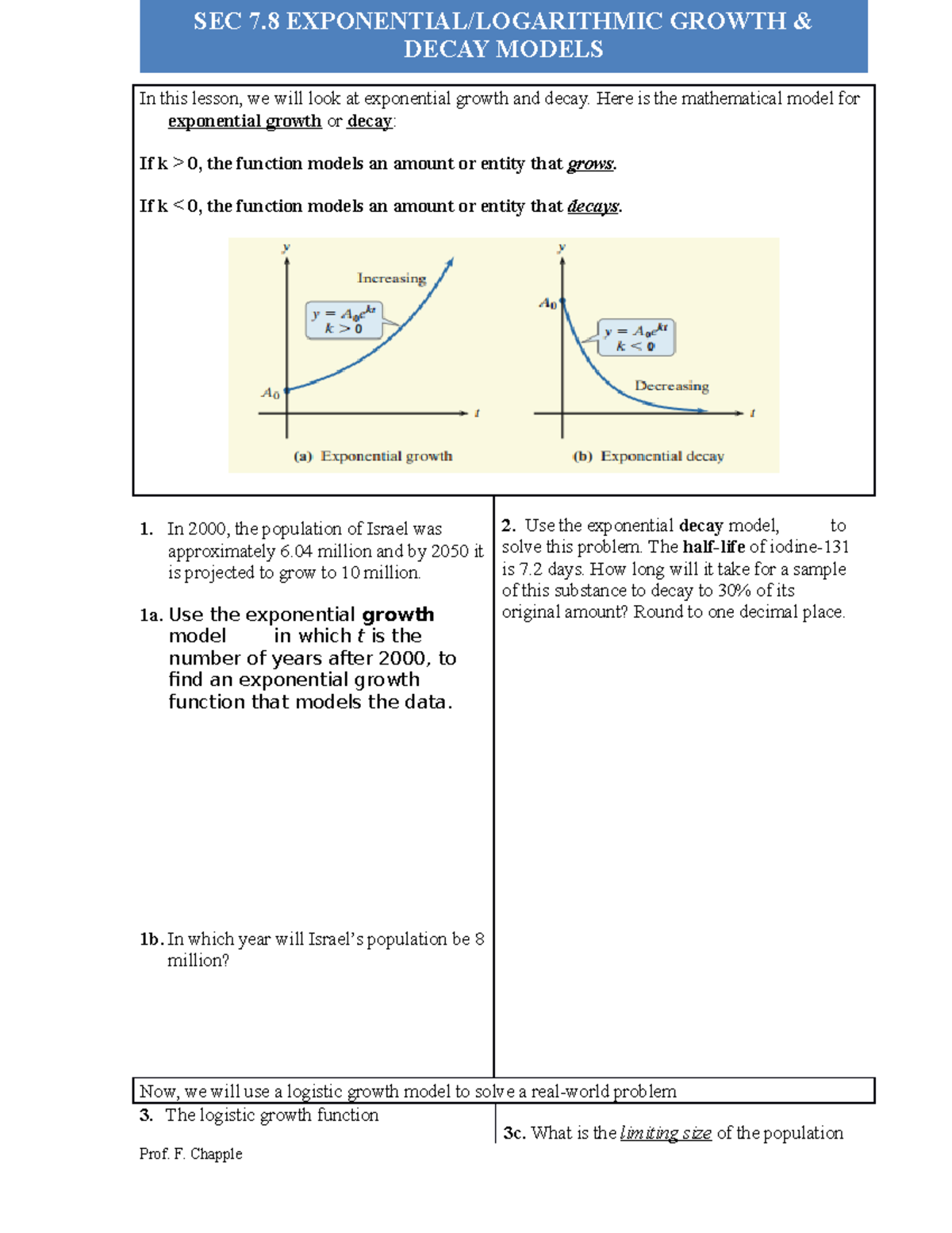 MAT045 145 Sec 7.8 Exponential-Logarithmic Growth and Decay Models - In ...