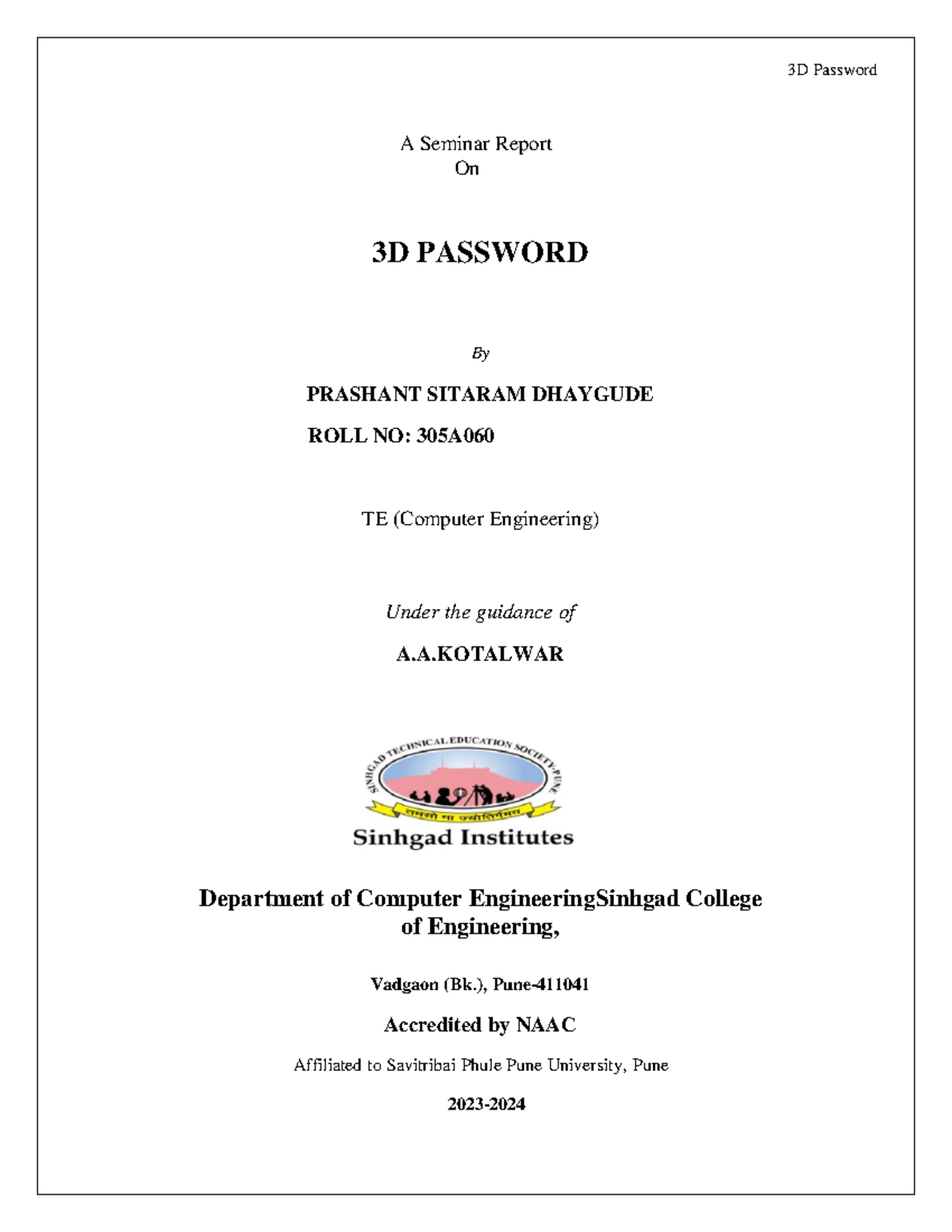 3d password 305A060 - A Seminar Report On 3D PASSWORD By PRASHANT ...