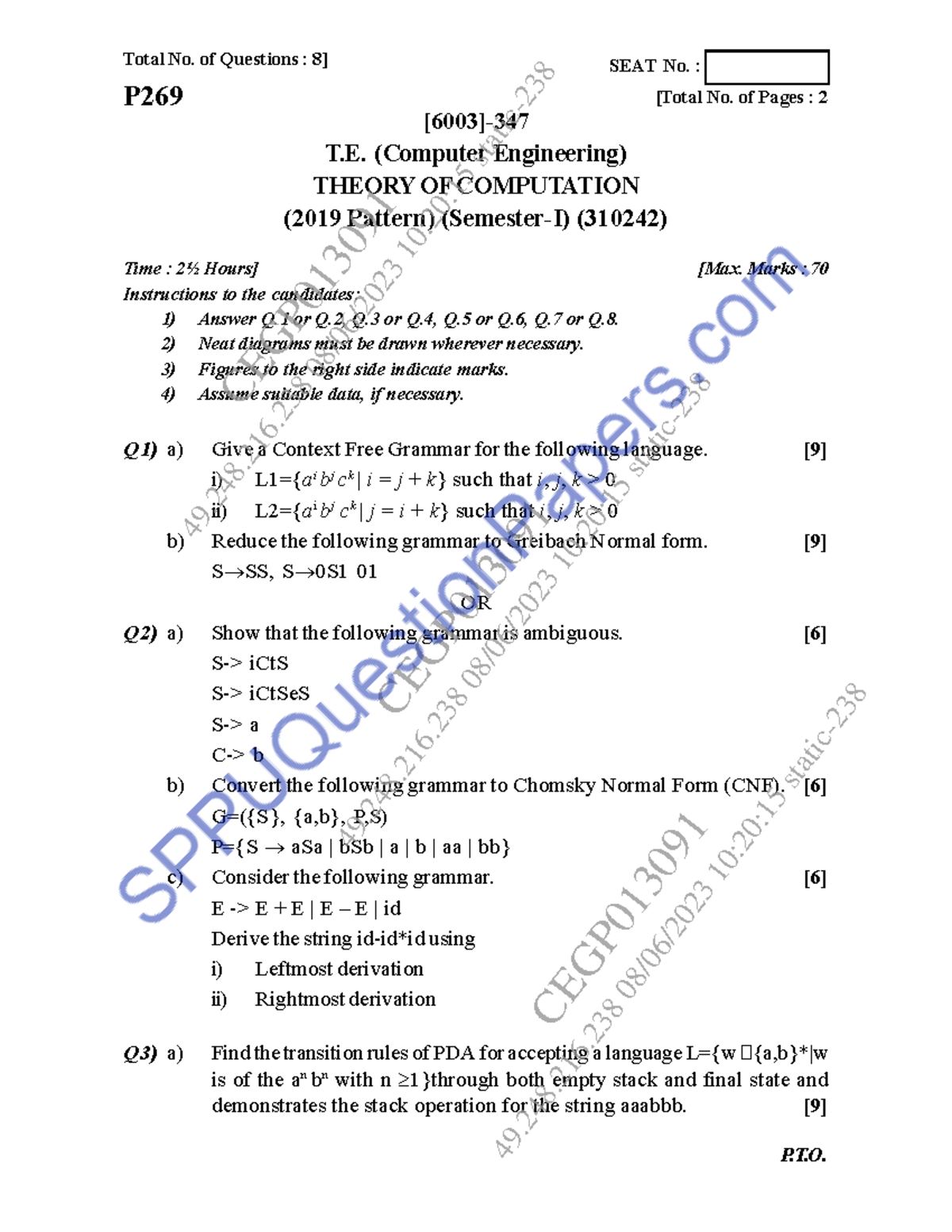 TOC(may-23) - Total No. of Questions : 8] [6003]- T. (Computer Engineering) THEORY OF ...