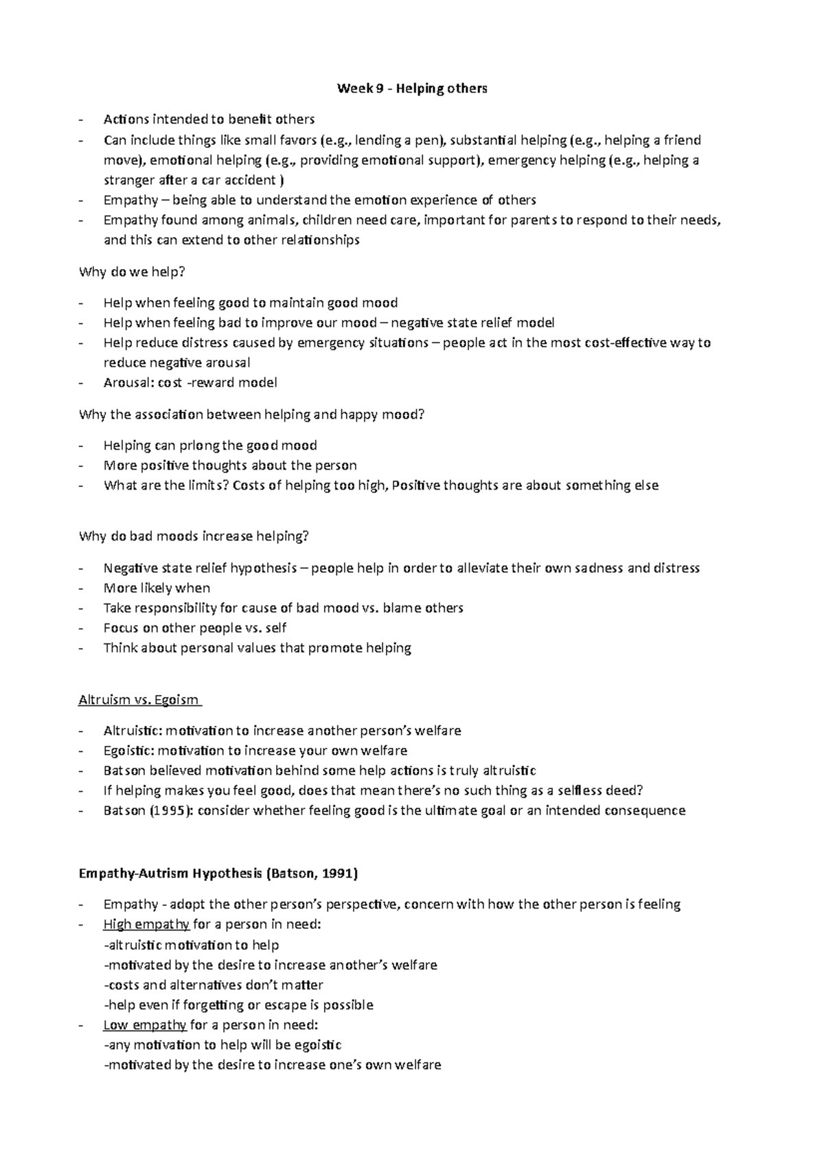Week 9 - helping - .... - Week 9 - Helping others Actions intended to ...