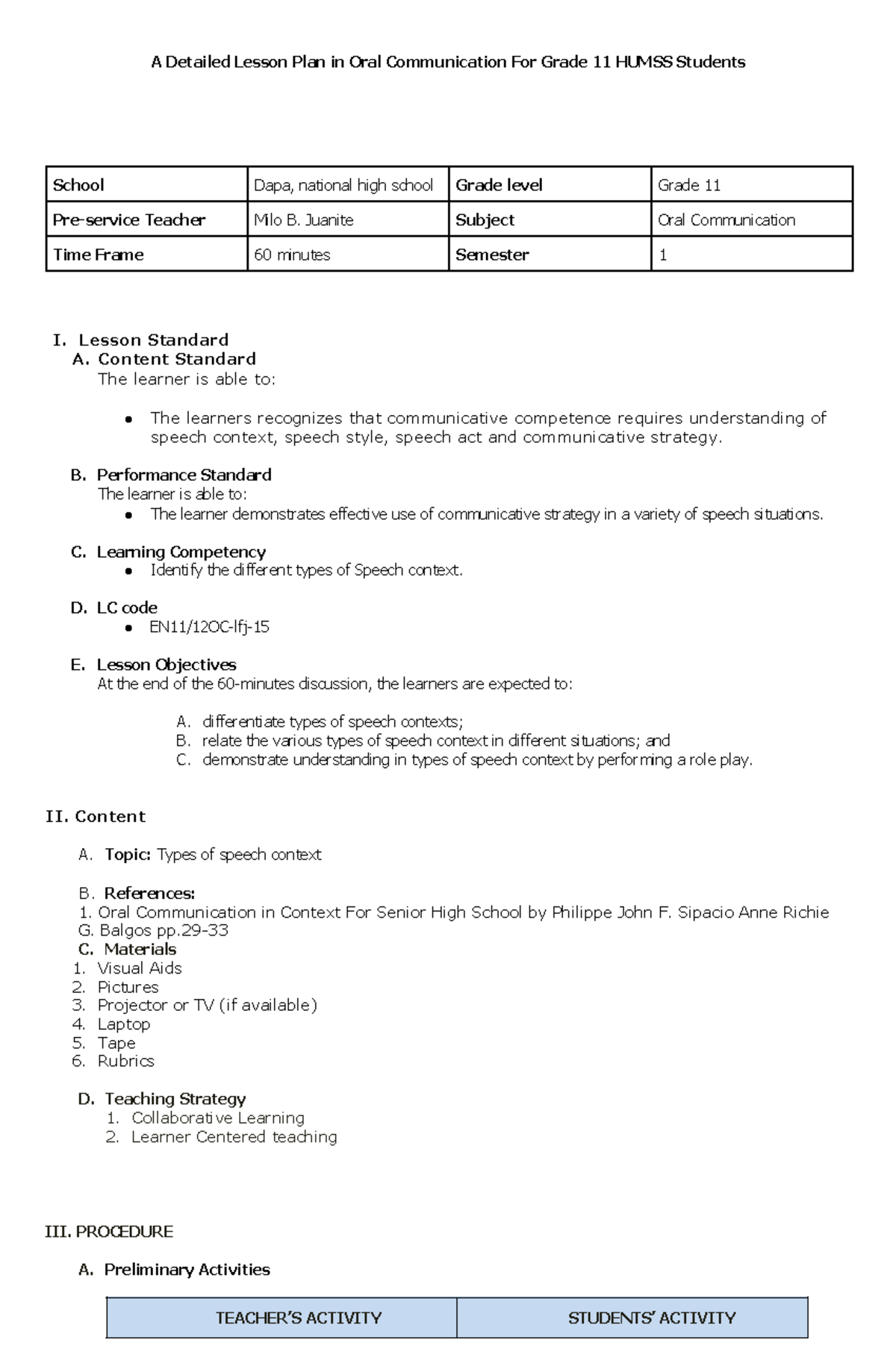 Using Pre-Writing strategies LP - A Detailed Lesson Plan in Oral ...