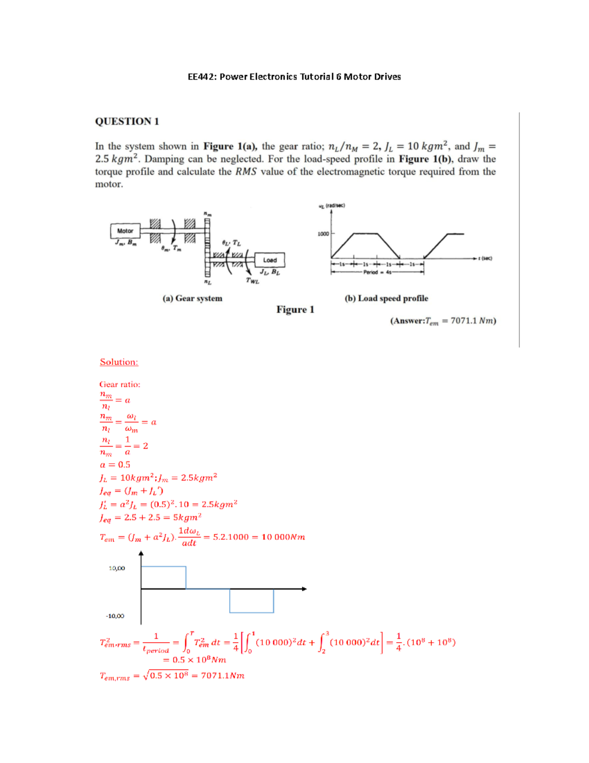 Tutorial 6 Motor Drives Solutions - Power Electronics - EE442: Power Electronics Tutorial 6 ...