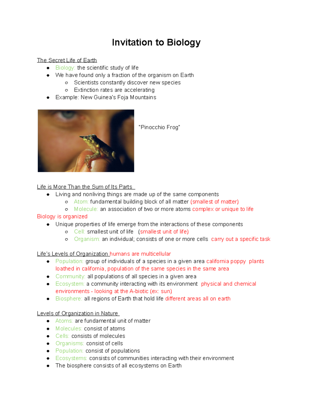 Chapter 1 - Invitation to Biology The Secret Life of Earth Biology: the ...