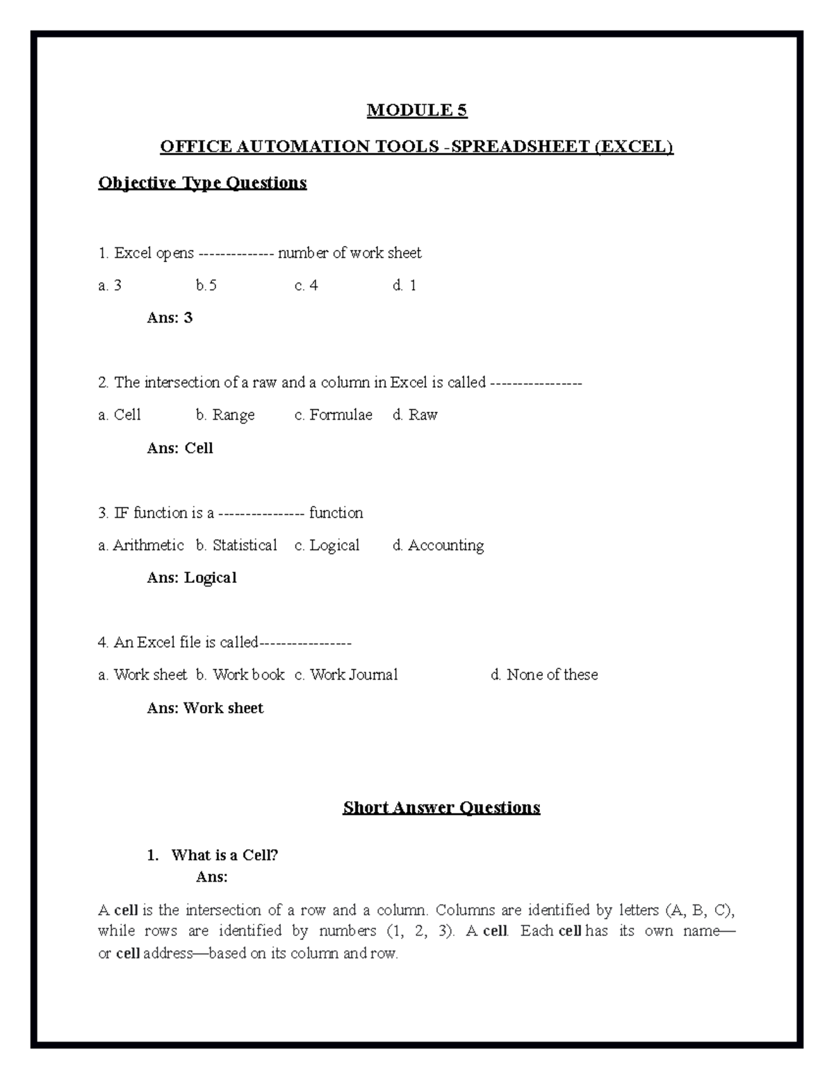 Model Questions 5th module - MODULE 5 OFFICE AUTOMATION TOOLS ...
