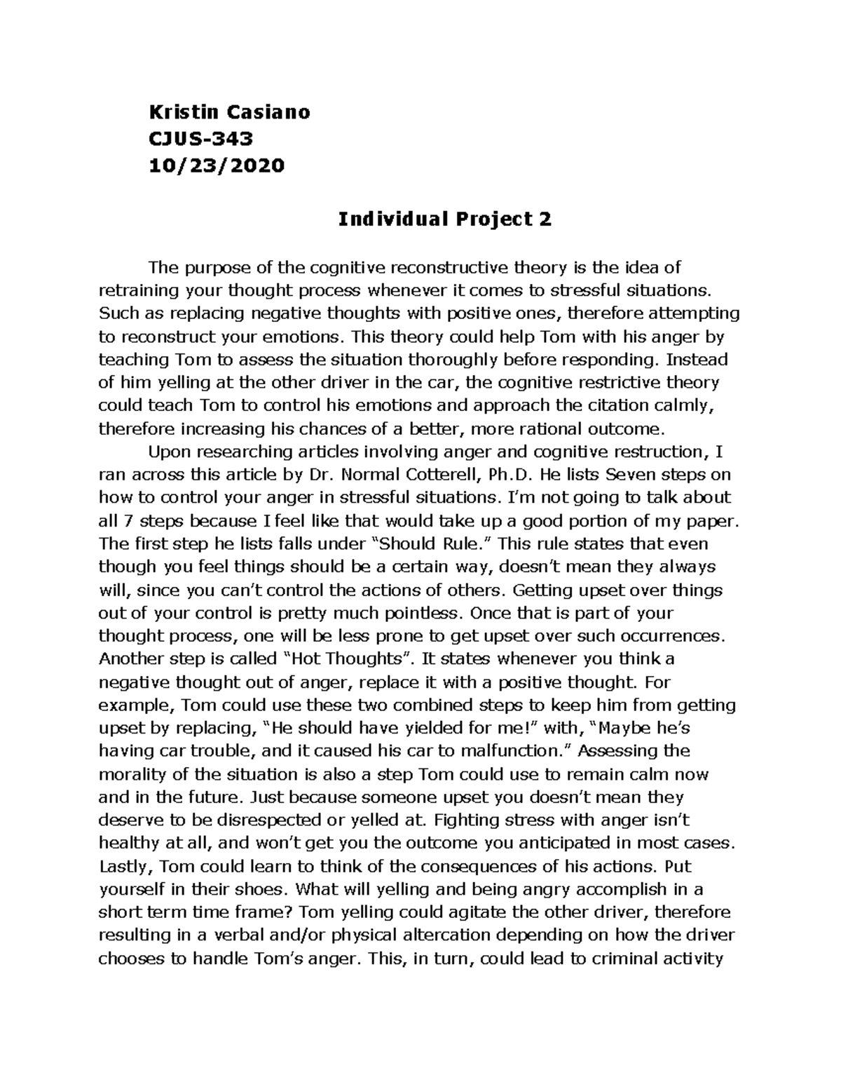 Indiv Project 2 - CJUS343 IP 2 - Kristin Casiano CJUS- 10/23 ...
