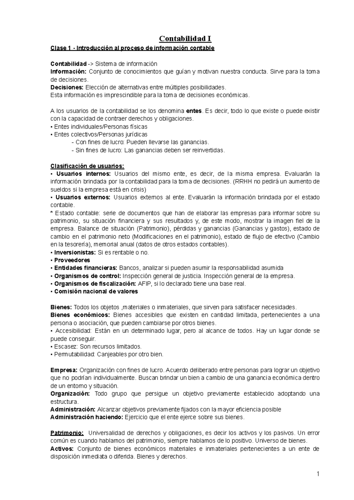 Contabilidad 1 Primer y Segundo Parcial - Contabilidad I Clase 1 - Introducción al proceso de ...