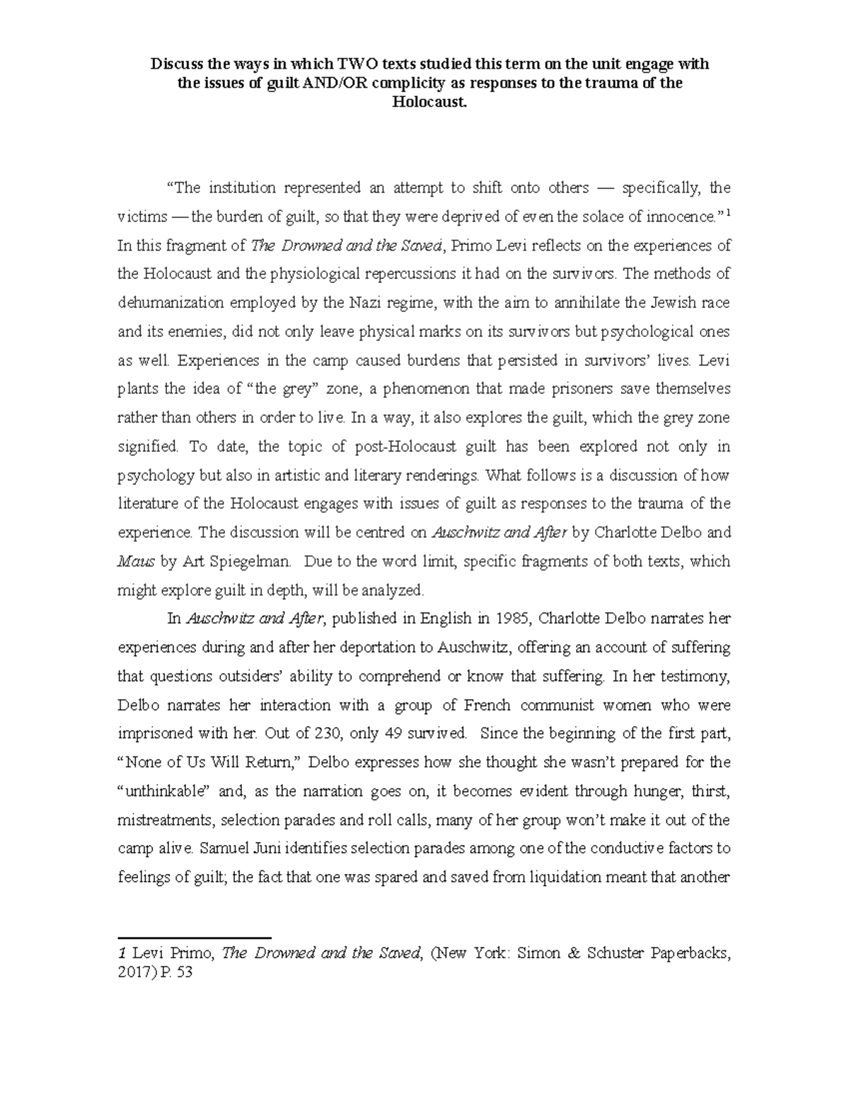 Trauma Essay Studocu - Grade: 1:1 (Guilt and complicity in Auschwitz ...