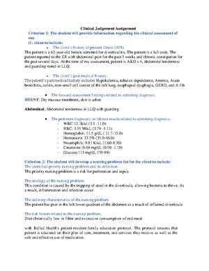 7-clinical judgement paper - Clinical Judgement Assignment Criterion 1 ...