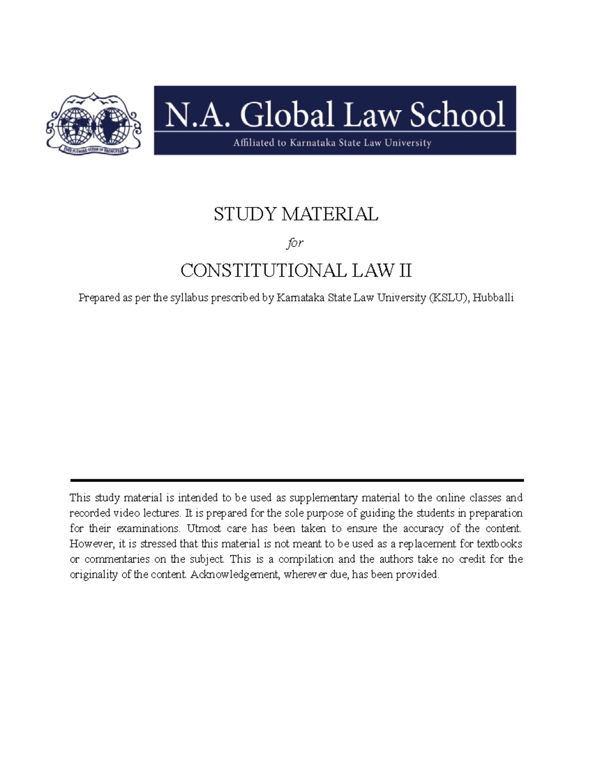 Constitutional Law II - Notes from KSLU for 3 years LLB,Notes from KSLU ...