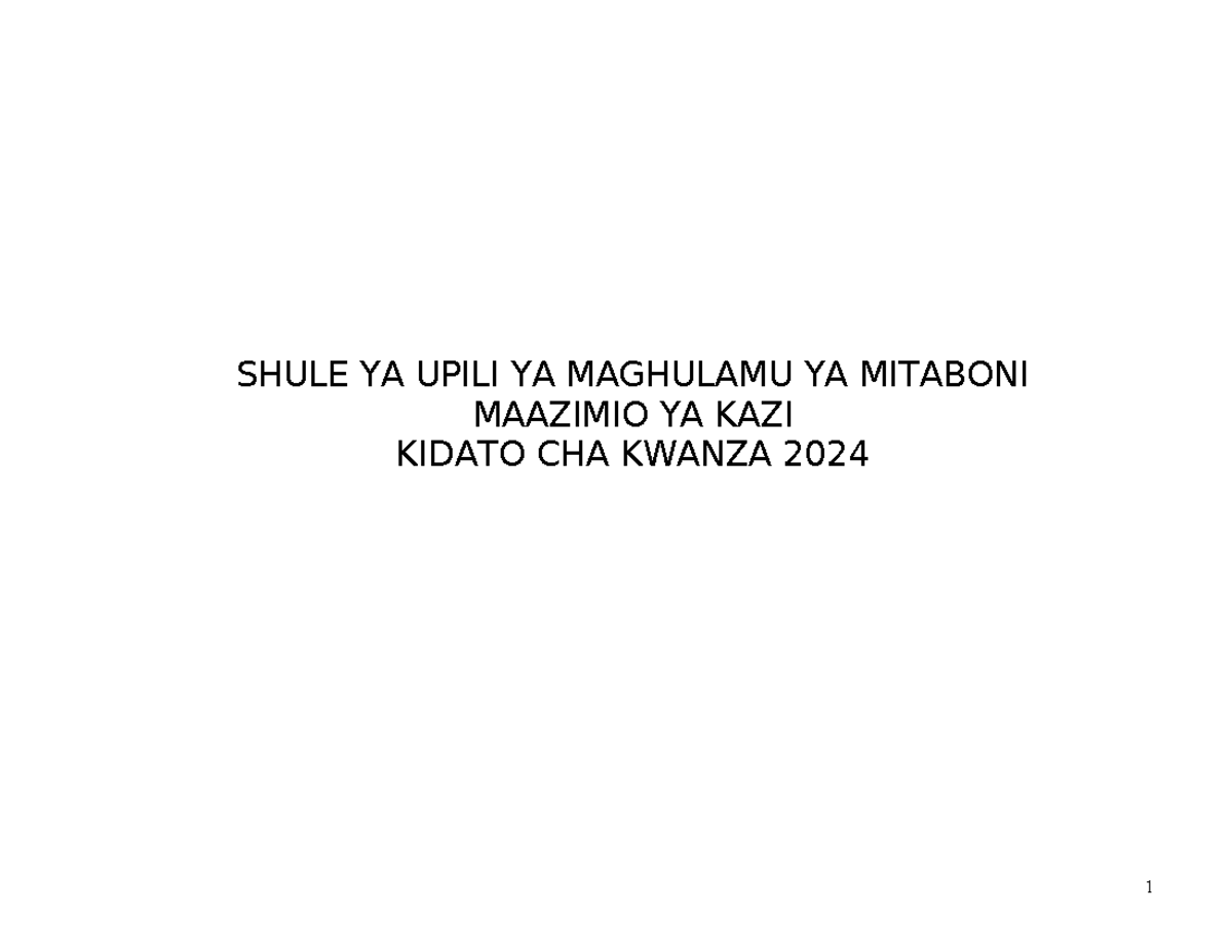 2024 Kiswahili FORM 1 Schemes OF WORK - SHULE YA UPILI YA MAGHULAMU YA ...