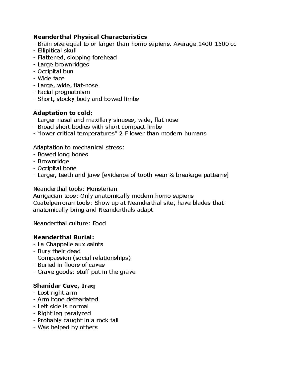 Neanderthal Notes - Neanderthal Physical Characteristics Brain size ...