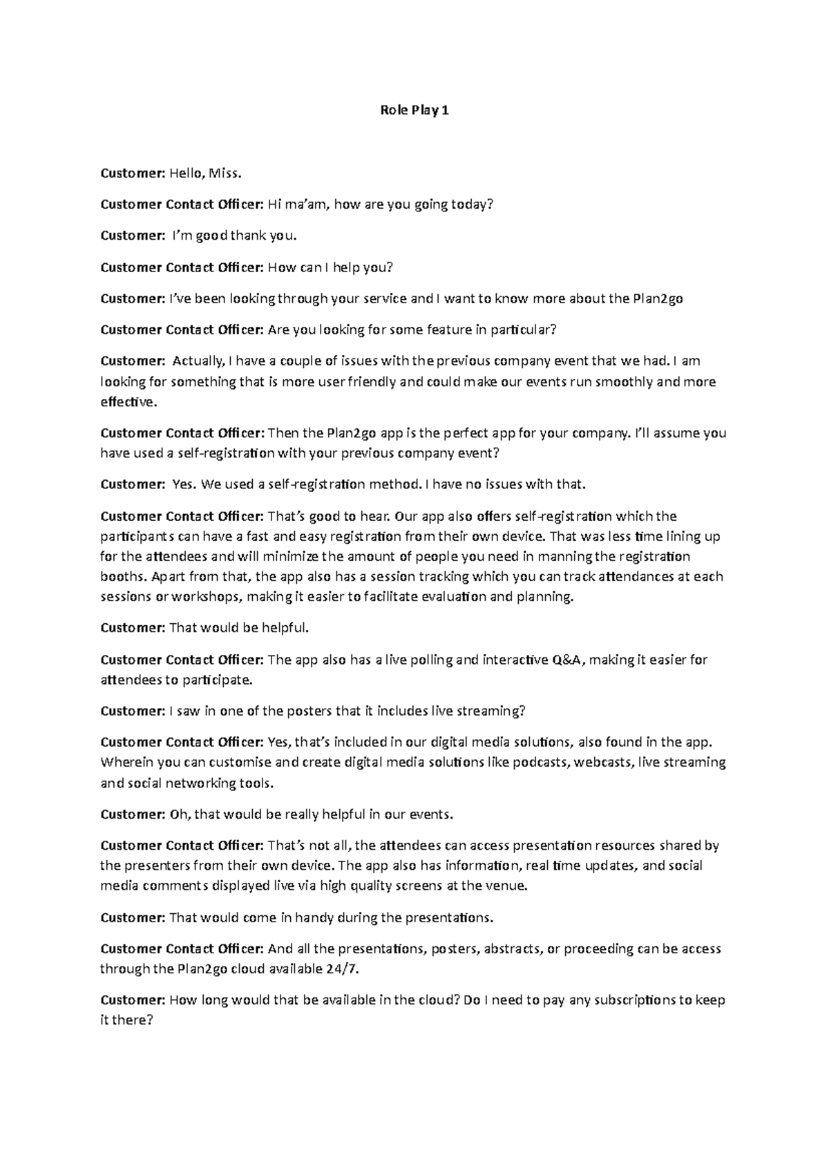 Role Play 1 301 - Deliver and monitor a service to customers - Role ...