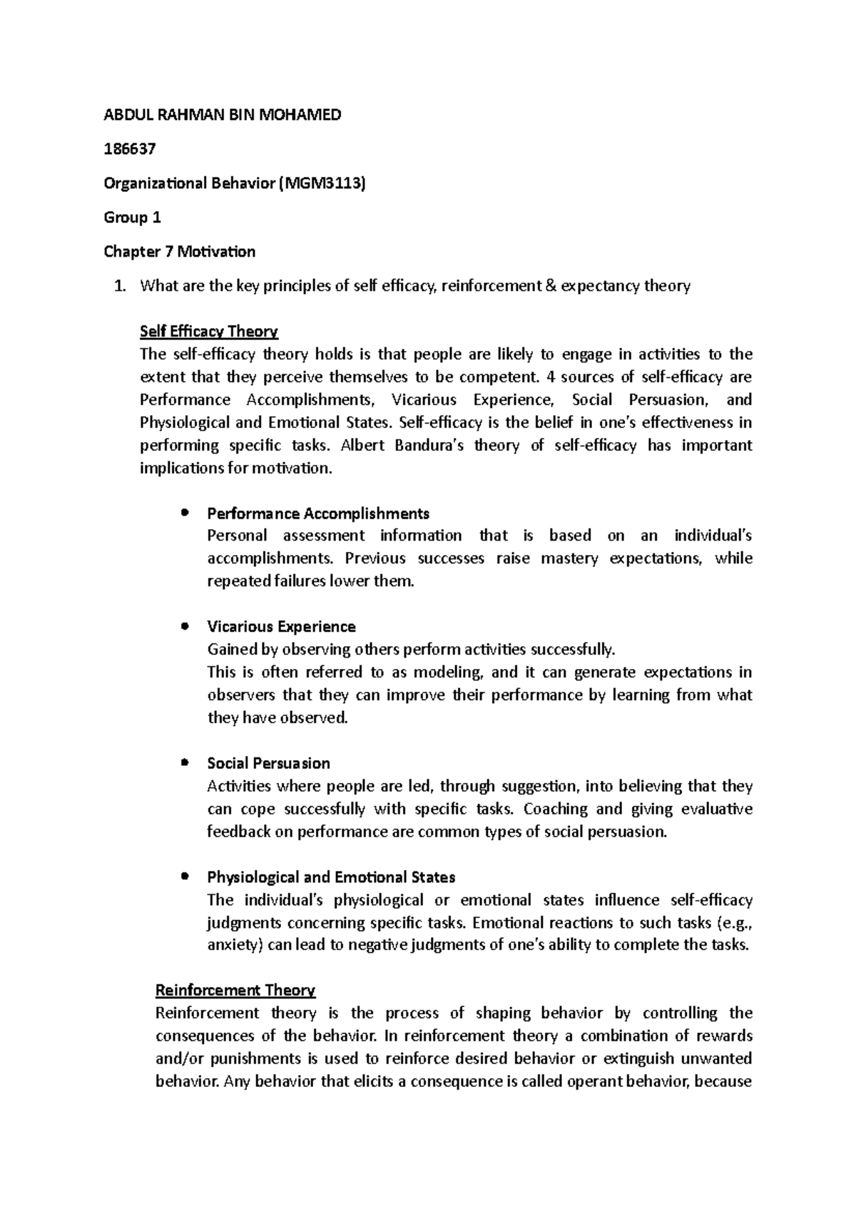 Organizational Behavior - ABDUL RAHMAN BIN MOHAMED 186637 ...
