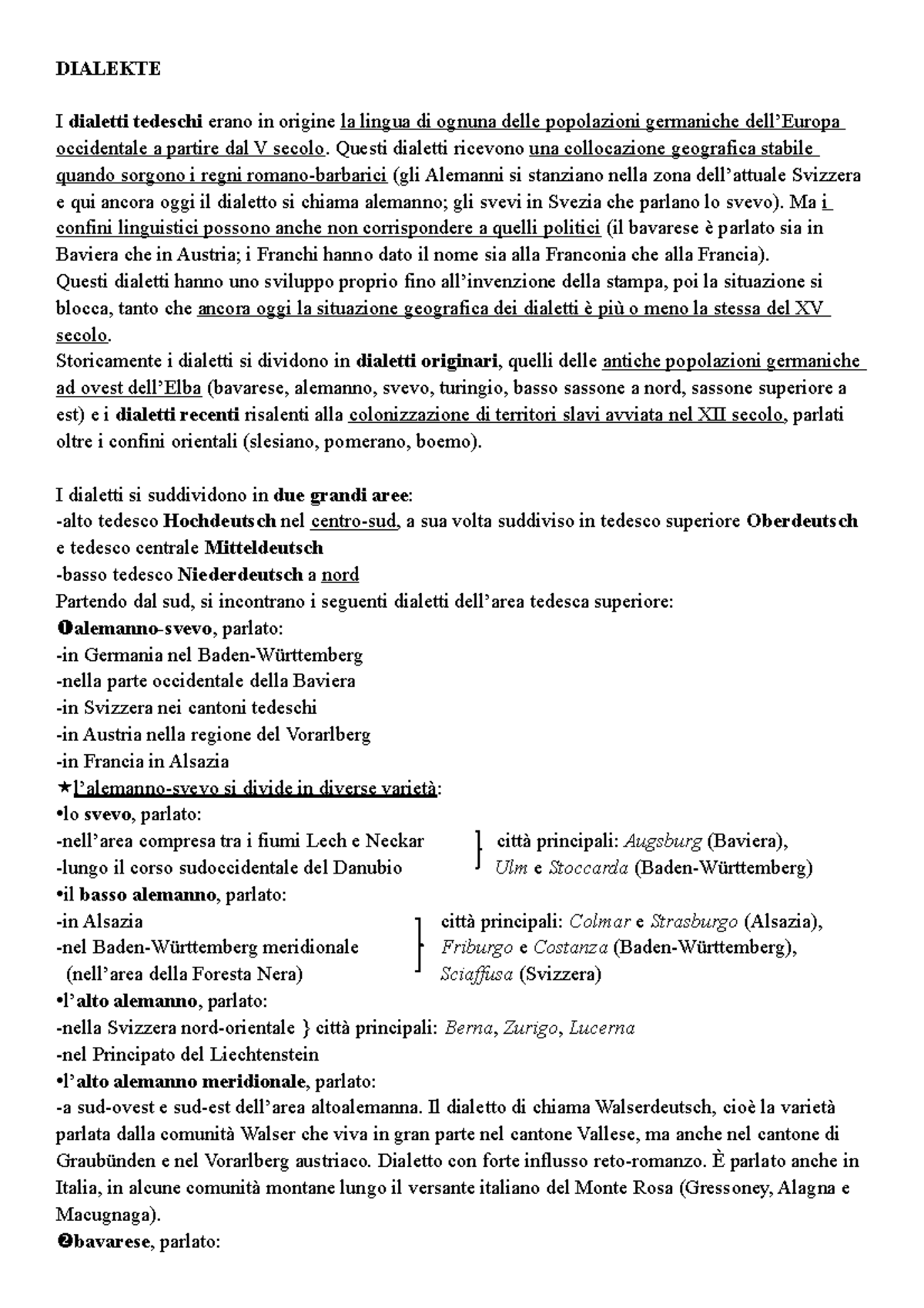 Dialekte - DIALEKTE I dialetti tedeschi erano in origine la lingua di ...