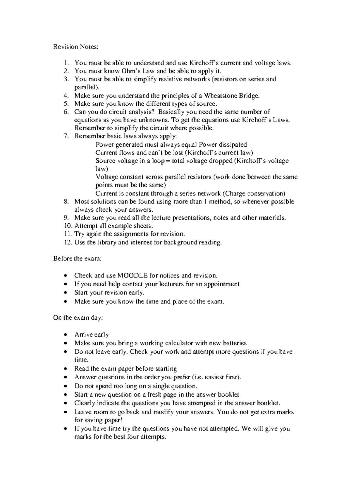 Revision Notes - Summary Fundamental Of Electrical Engineering ...