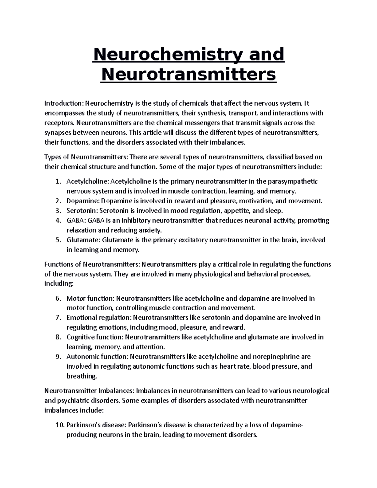 CHEM-2300-36 - Neurochemistry and Neurotransmitters - Neurochemistry ...