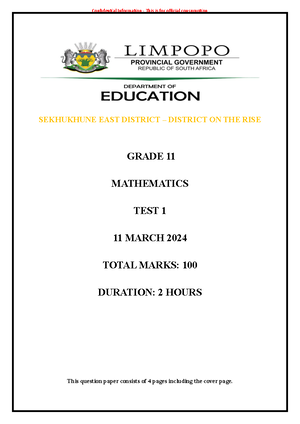 MATH GR 11 TEST 1 11 March 2024 - JS D11 MATHEMATICS GRADE 11 TEST ...