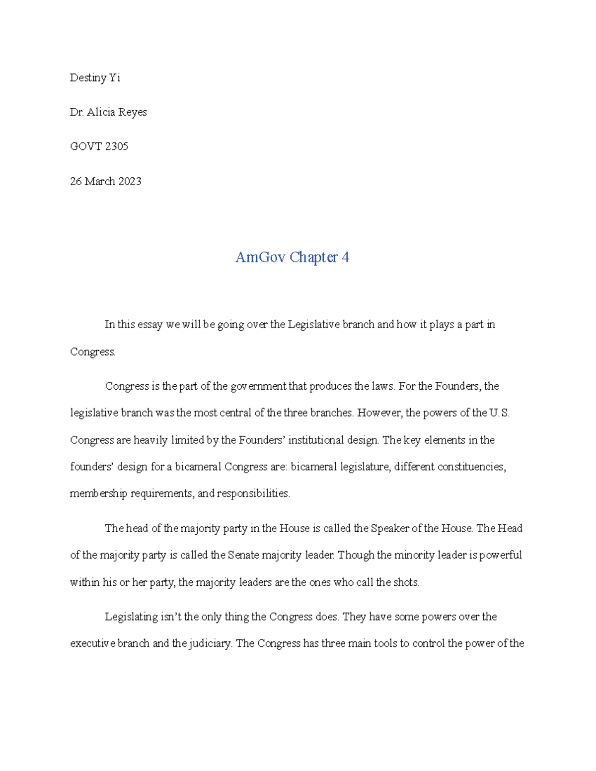 Am Gov Chapter 4 - Reading response essay for AmGov Textbook. - Destiny ...