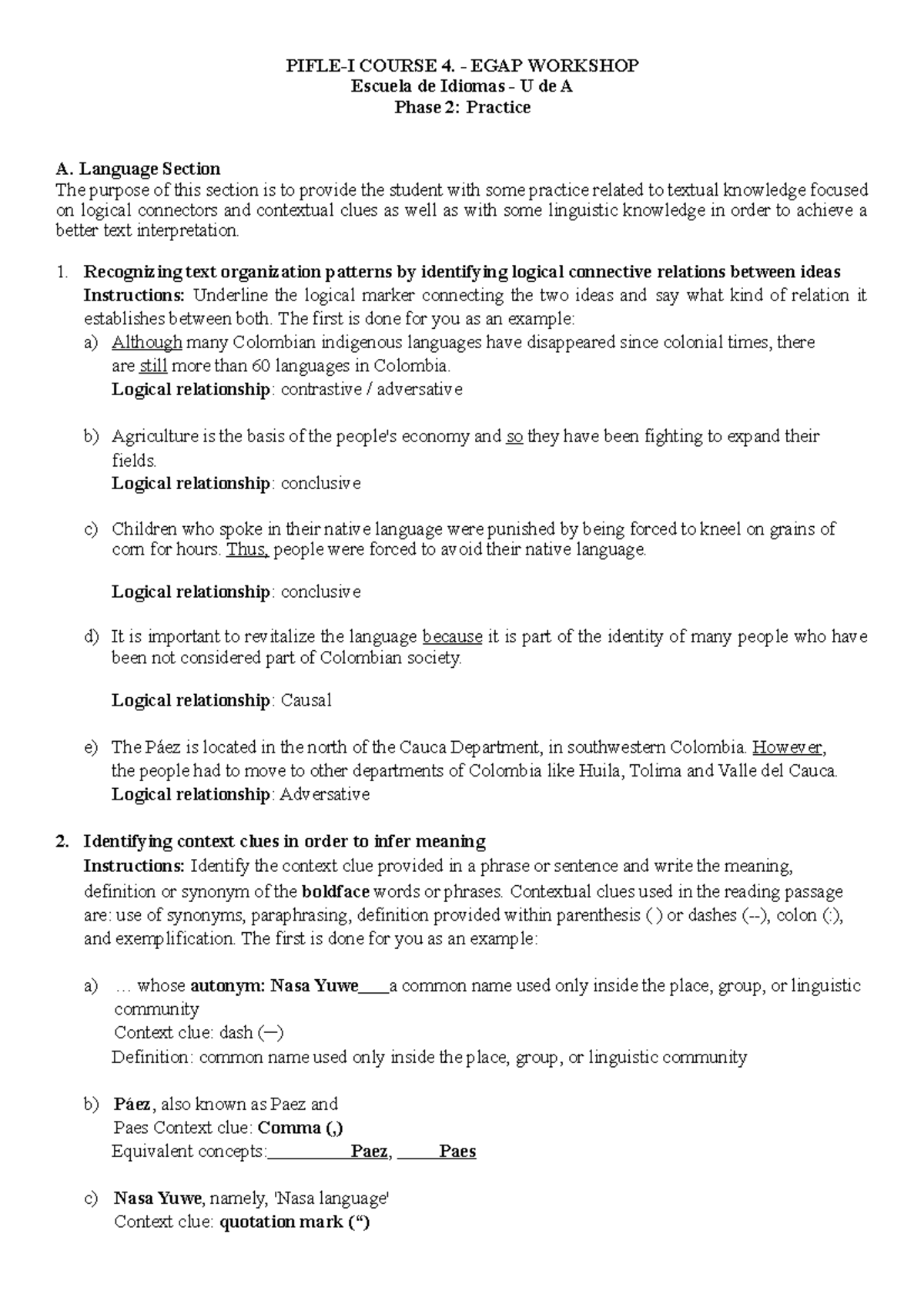 EGAP - Repaso - PIFLE-I COURSE 4. - EGAP WORKSHOP Escuela de Idiomas ...