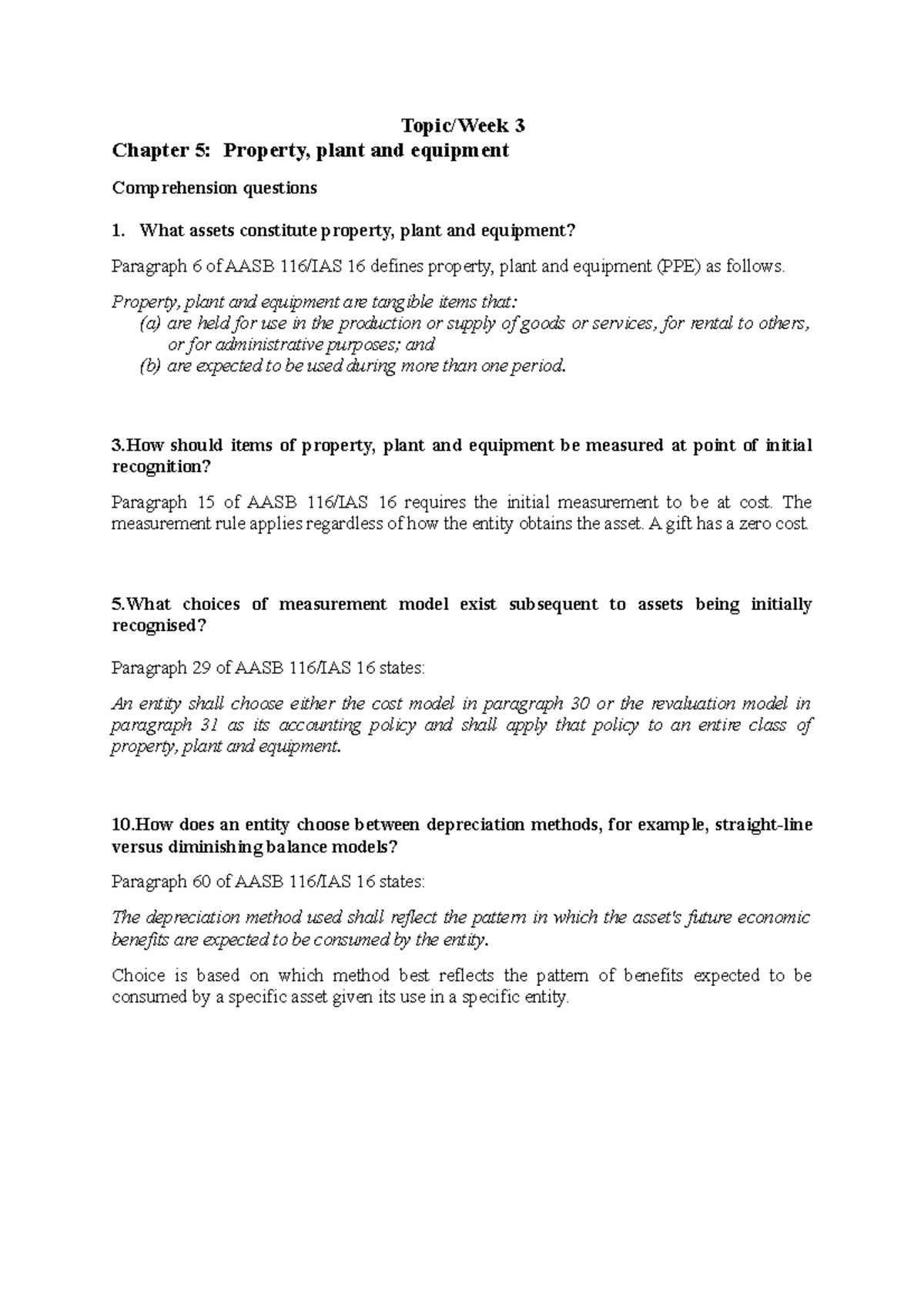 Accounting for Assets including PPE Week 3 - Topic/Week 3 Chapter 5 ...