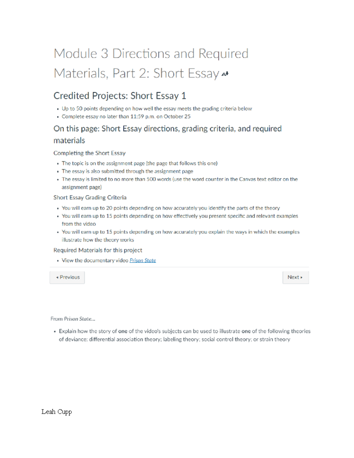 SOC Short Essay 1` - Leah Cupp SOC 101 Short Essay 1 10/29/ Travis ...