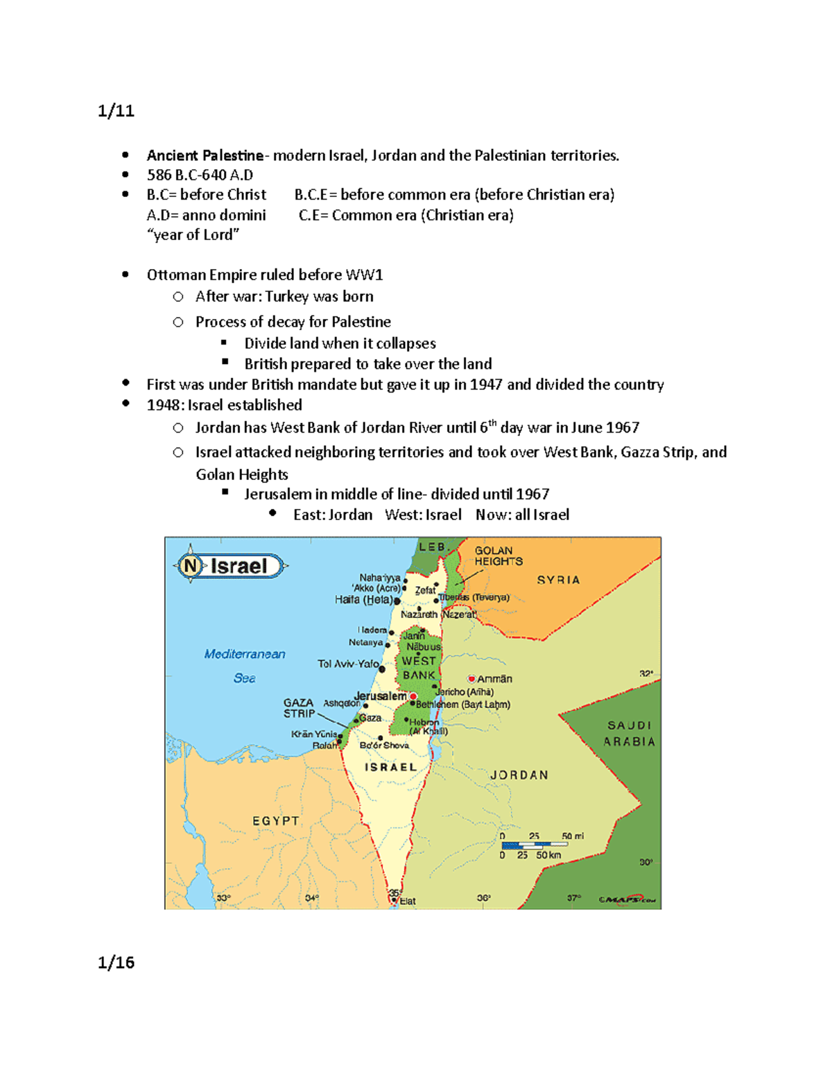 Reli class notes - 1/11 Ancient Palestine- modern Israel, Jordan and ...